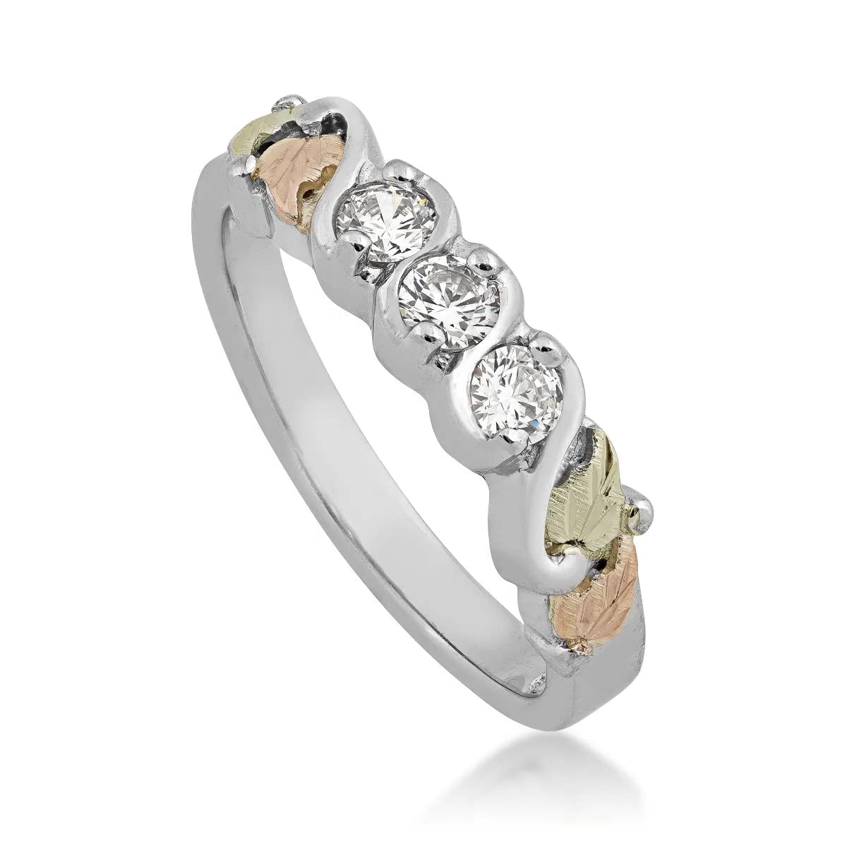 Past, Present Future CZ Band, Sterling Silver, 12k Green and Rose Gold Black Hills Gold Motif, Size 8