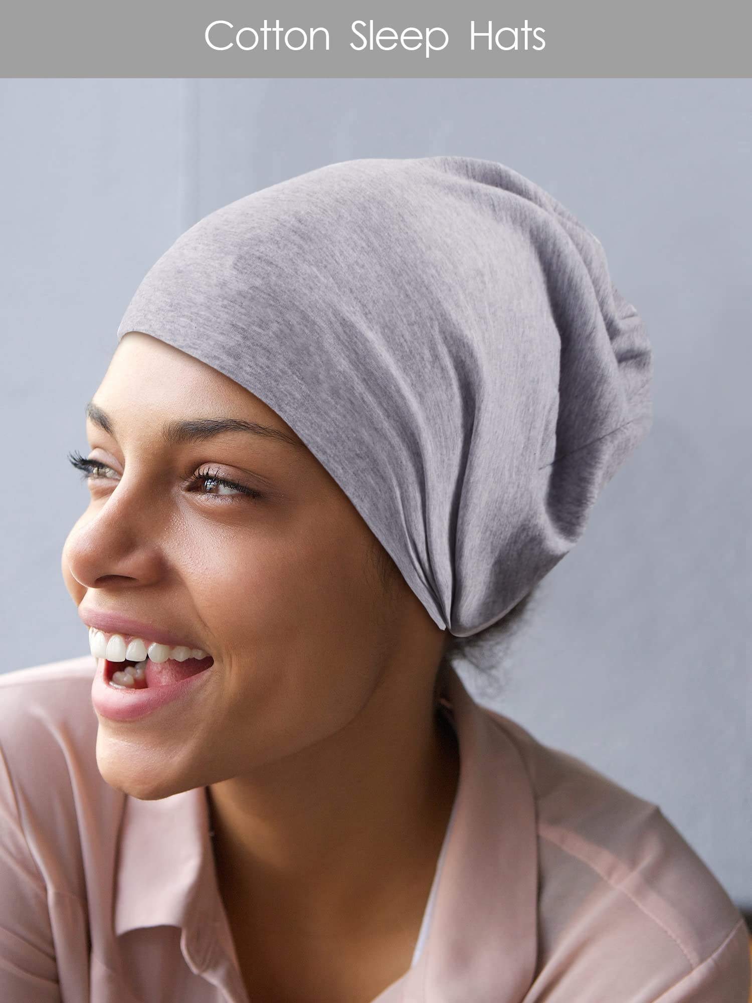 SATINIOR 3 Pieces Sleep Caps for Women Satin Beanie Lined Sleep Hat Chemo Headwear for Women Sleeping Hair Cap (Black, Gray, Pink)
