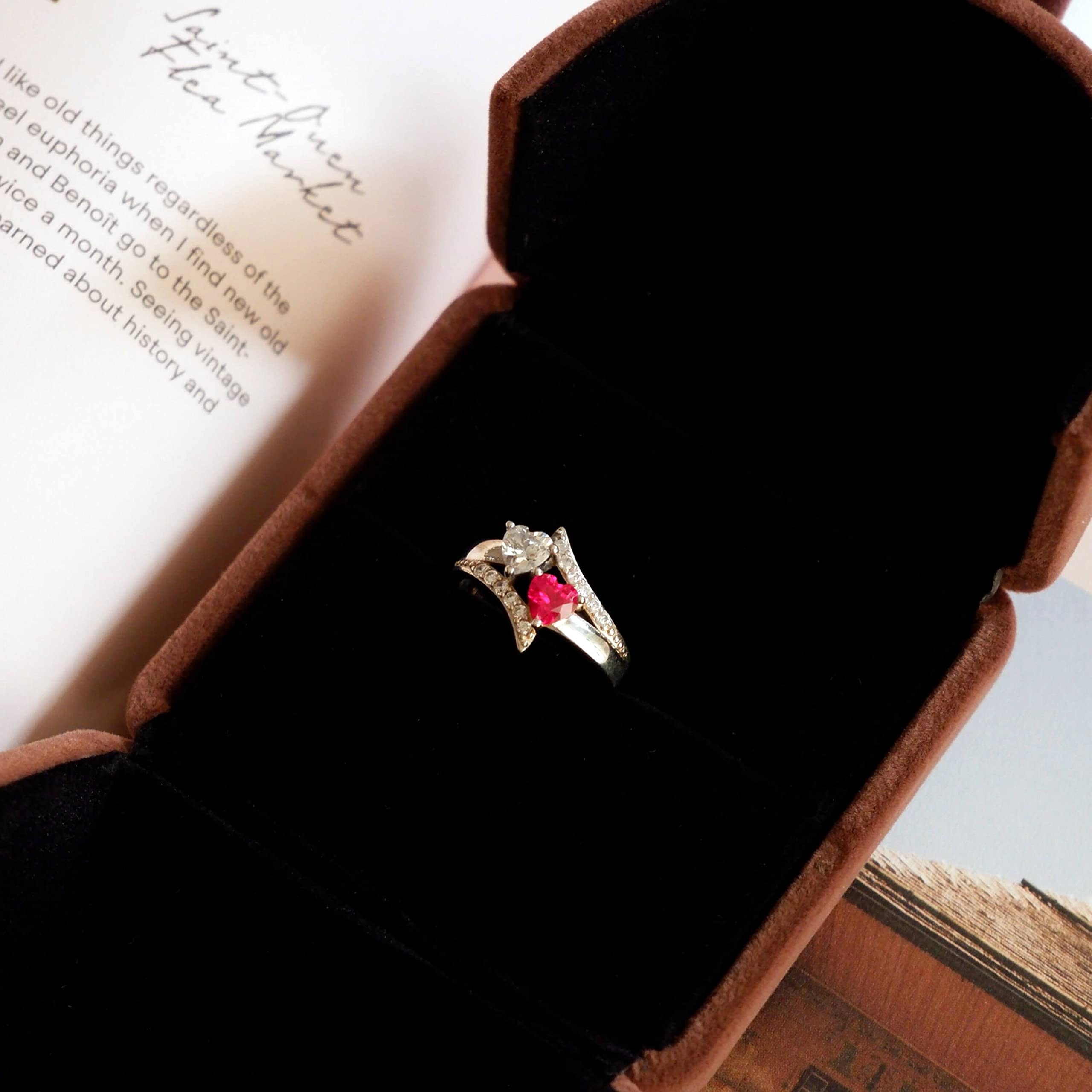ROWAWA Carved 2 Birthday Stones Promise Ring Couple Heart shaped Engagement Ring Mother Daughter Personalized Jewelry Customized Gift Two Names Mother's Day Gift Sterling Silver
