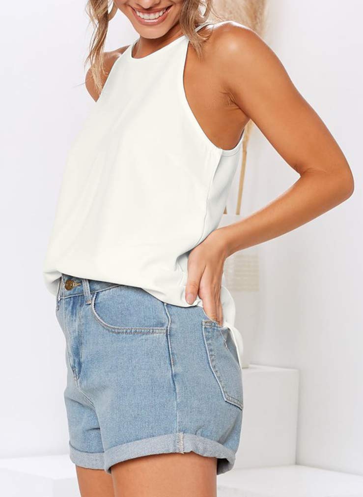OYANUS Womens Shirts Sleeveless Summer Beach Halter Neck Tops Casual Basic Tee Shirts Loose Tunic Cami Tank Tops Blouses Black L