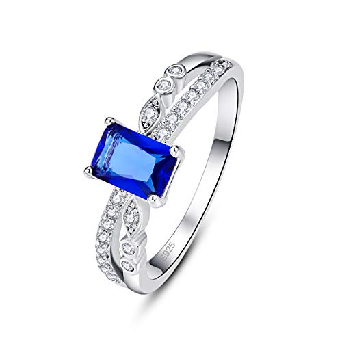 Psiroy 925 Sterling Silver Created Blue Sapphire Quatrz Filled Criss Cross Ring for Women Size 9