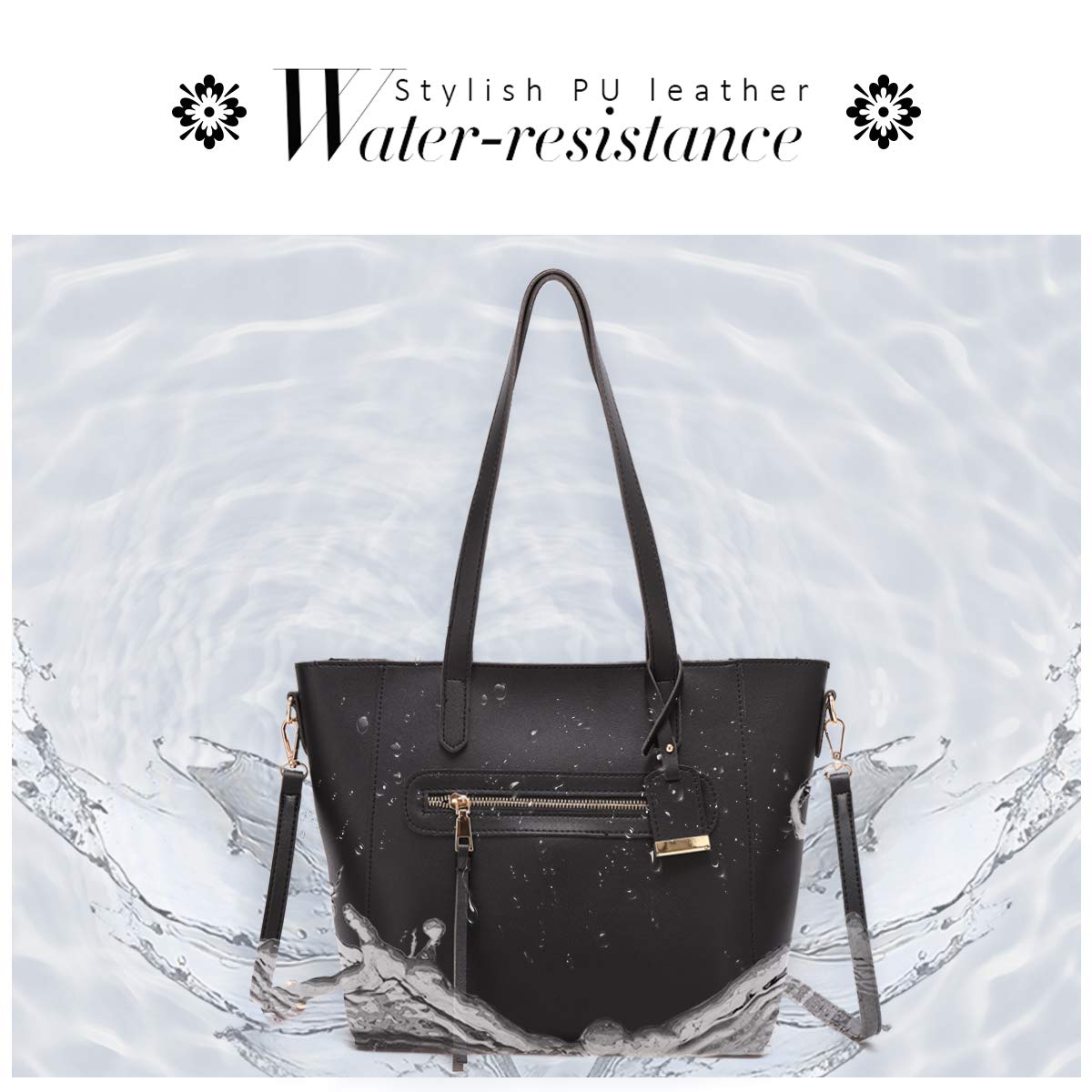 PU Leather Purses and Handbags Work Zip Tote Bag Large-Capacity Shoulder Bag Satchel for Women (893-black)
