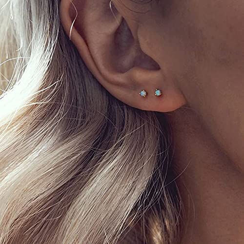 Tiny Round Opal Stud Earrings Sets -18K Rose Gold Plated Birthstones Earrings For Women 3 Pairs/Set(2,3,4mm)
