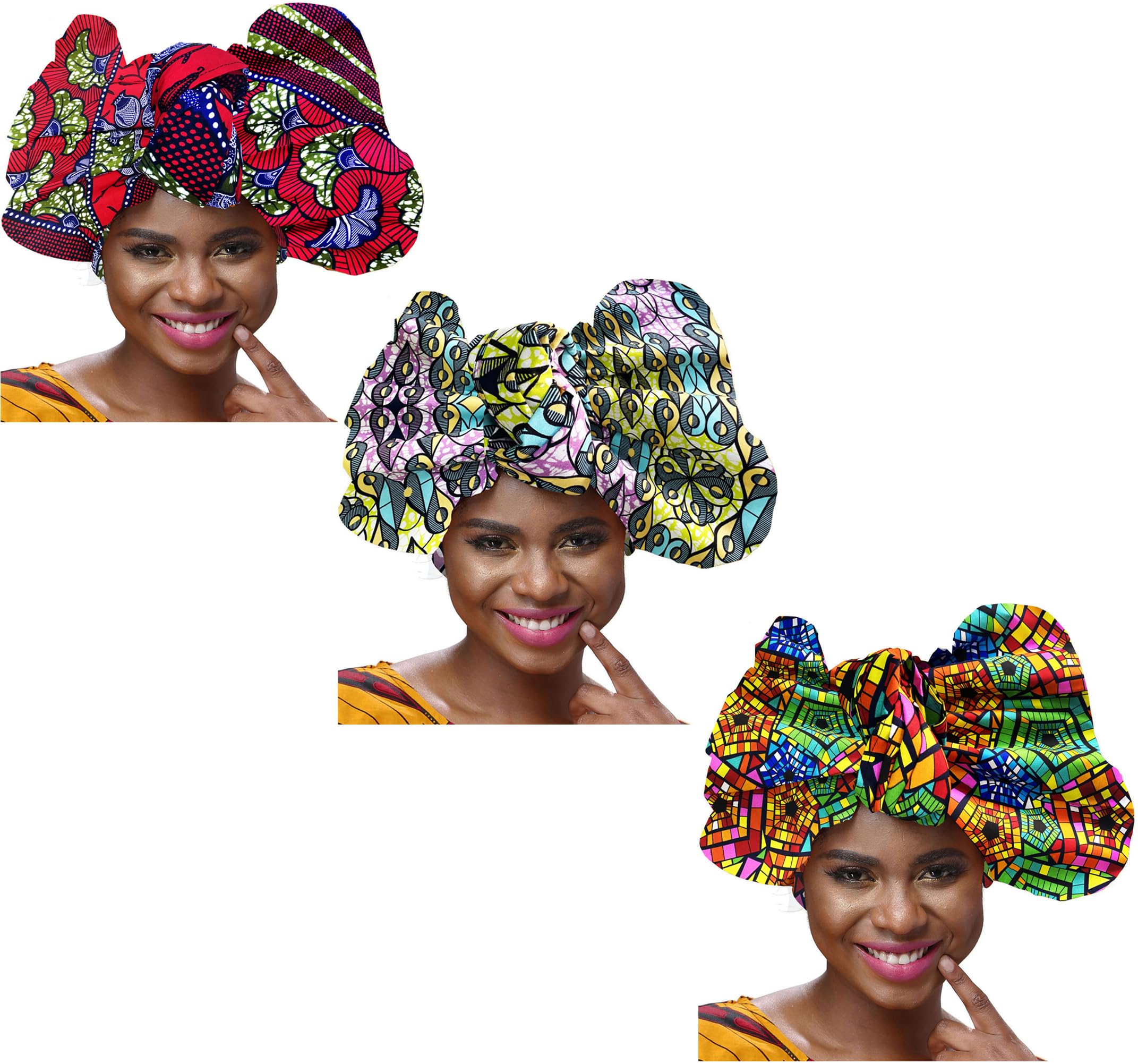 SHENBOLEN Women African Scarfs Ankara Print Headwraps Random 3 Pcs Head wraps (71in*21in, 3 Pcs)