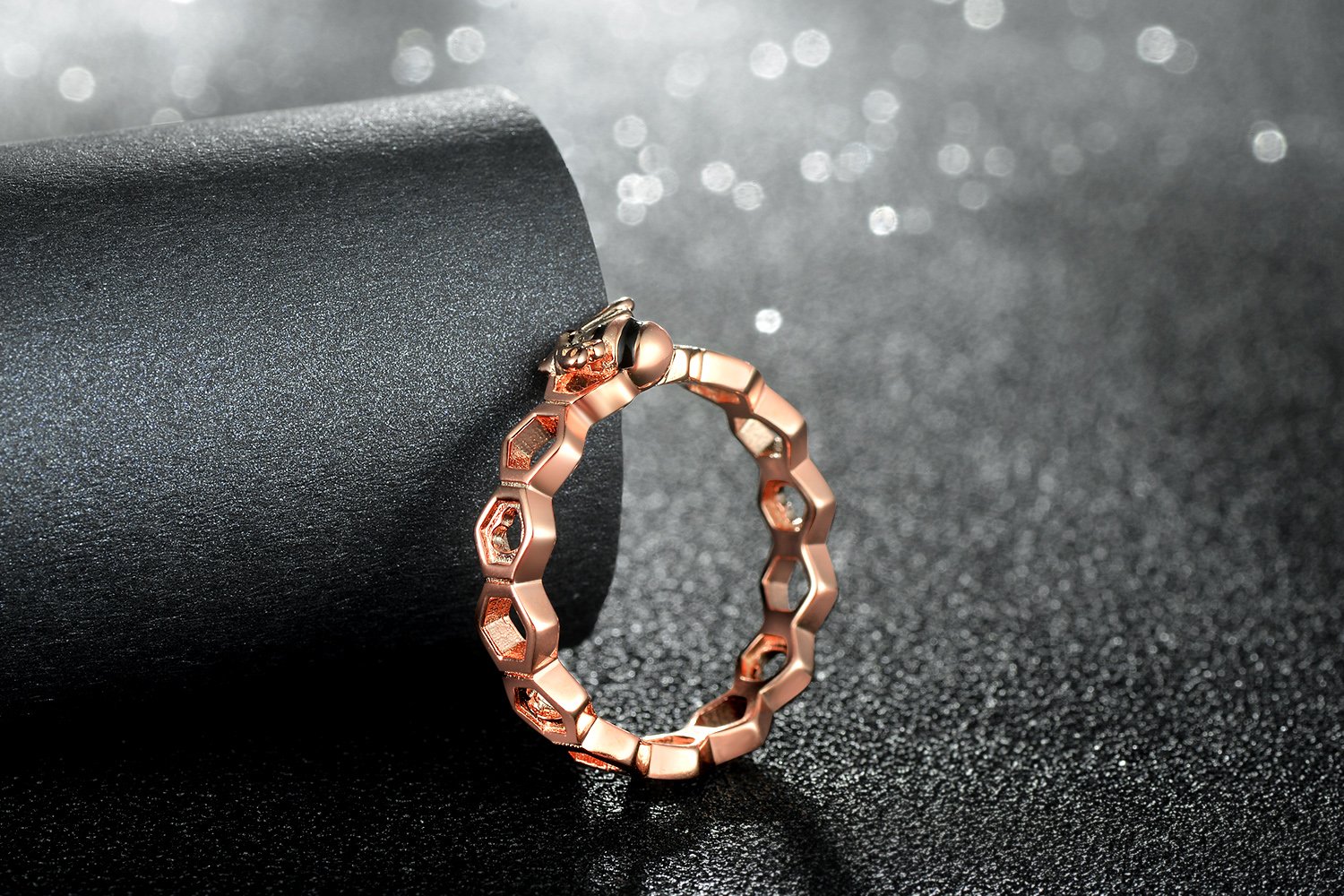 Presentski Rose Gold-Plated Honeycomb Ring 925 Sterling Silver Christmas Day Gift for Women