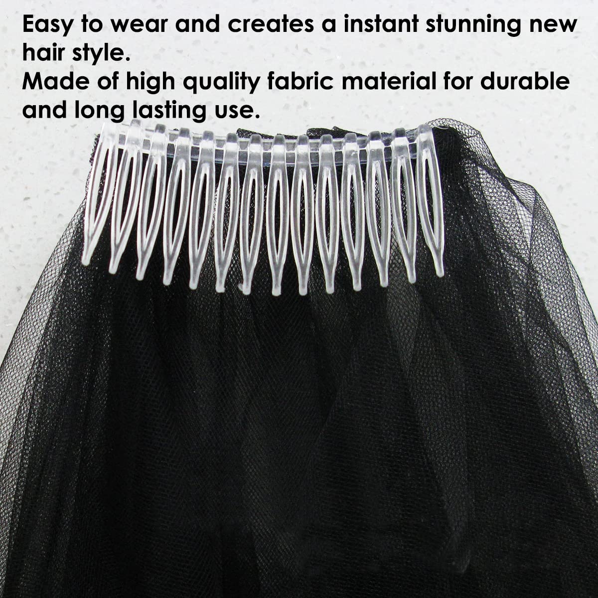 Patty Both Black Ribbon Edge Bridal Wedding Veils with Comb (black lace)