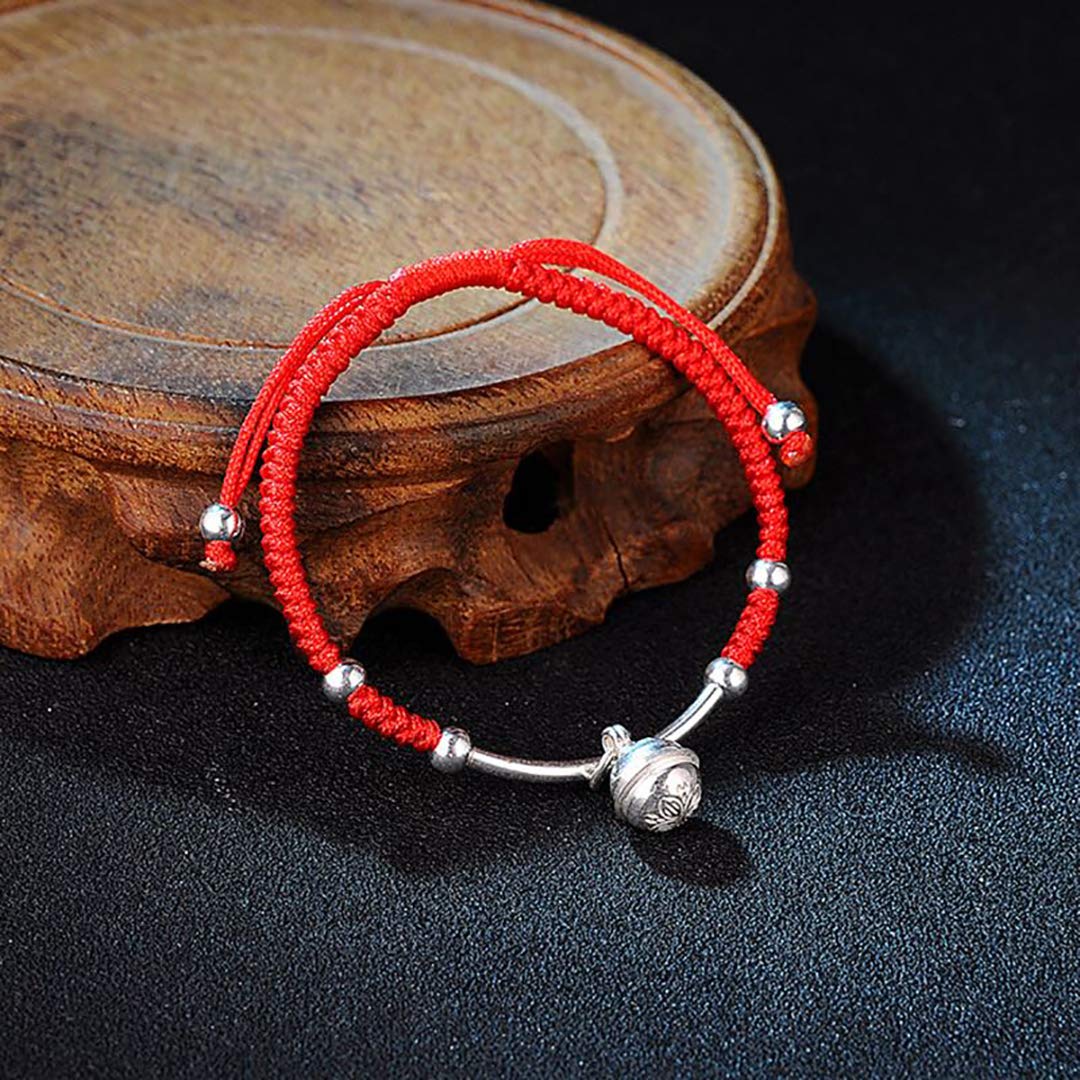 NUOGIC Real S925 Sterling Silver Bell Lucky Red Rope Bracelet for Women Gift (Red