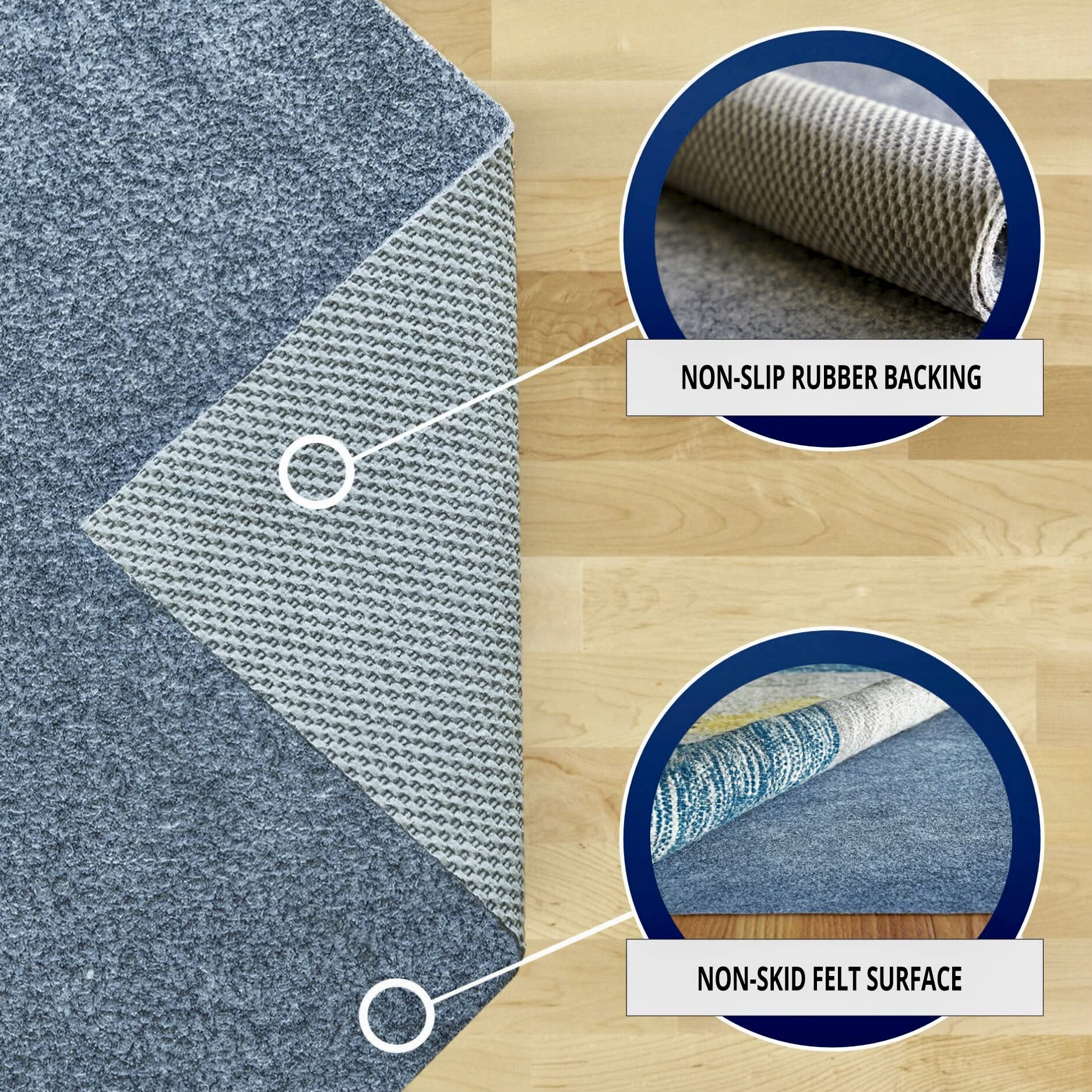 RUGPADUSA - Dual Surface - 4'x6' - 1/10" Thick - Felt and Rubber - Low Profile Non-Slip Rug Pad - Made in The USA