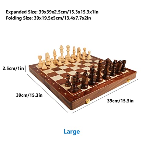 Wooden Chess Set Handmade Chessboard with 2 Extra Queens Folding Travel Board Chess Game Set for Family Party Activities