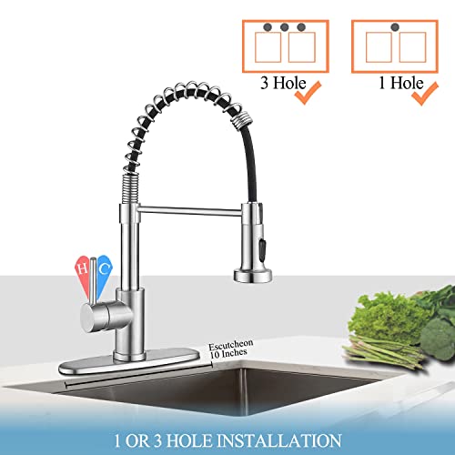 SAMRI Kitchen Faucets, Kitchen Sink Faucets with Pull Down Sprayer, Single Handle Spring Stainless Steel Brushed Nickel Faucet for Kitchen Sink 3 Hole, Modern Kitchen Faucet for RV Bar Farmhouse