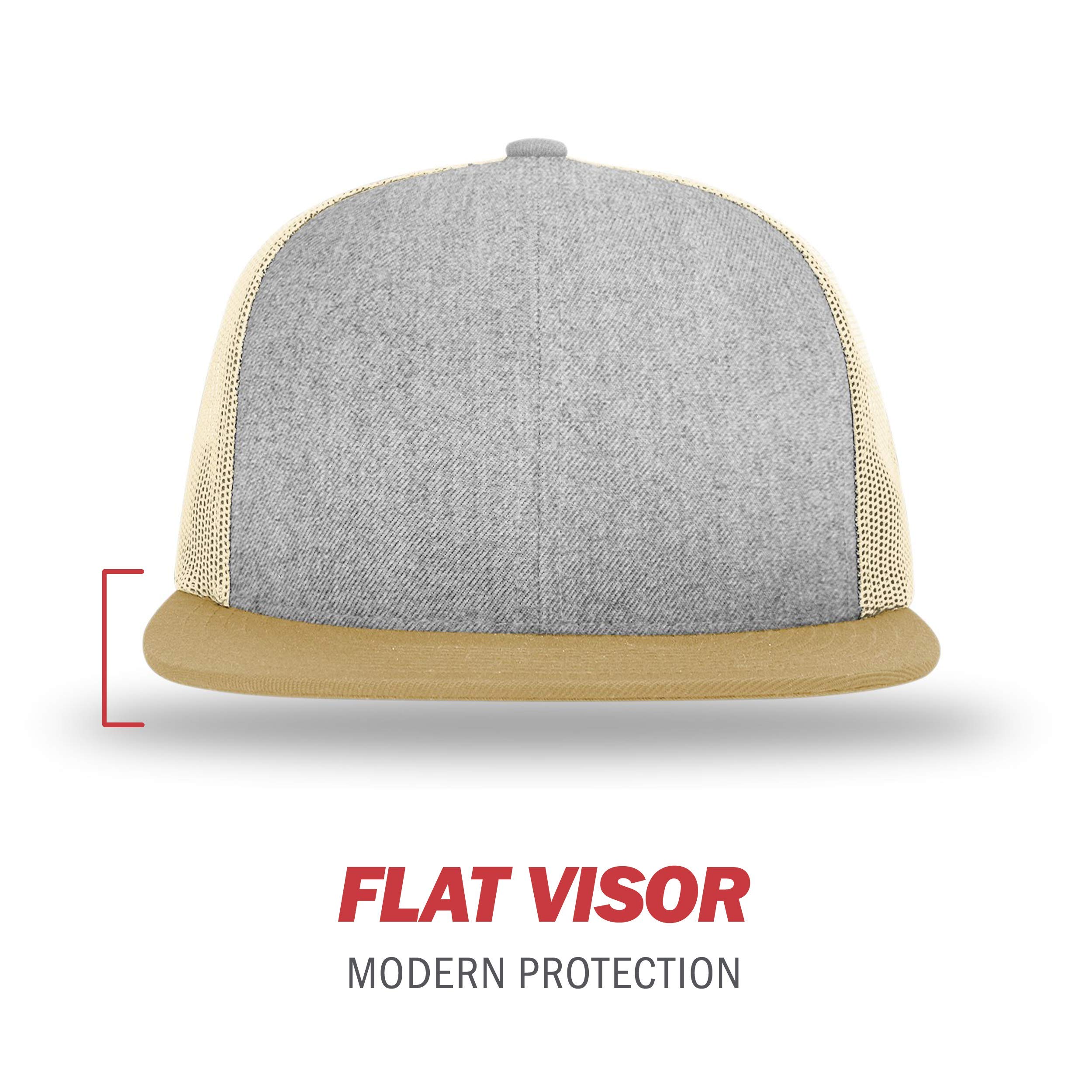Richardson Unisex 511 Flatbill Trucker Adjustable Snapback Baseball Cap, Tri Heather Grey/Birch/Biscuit, One Size Fits Most