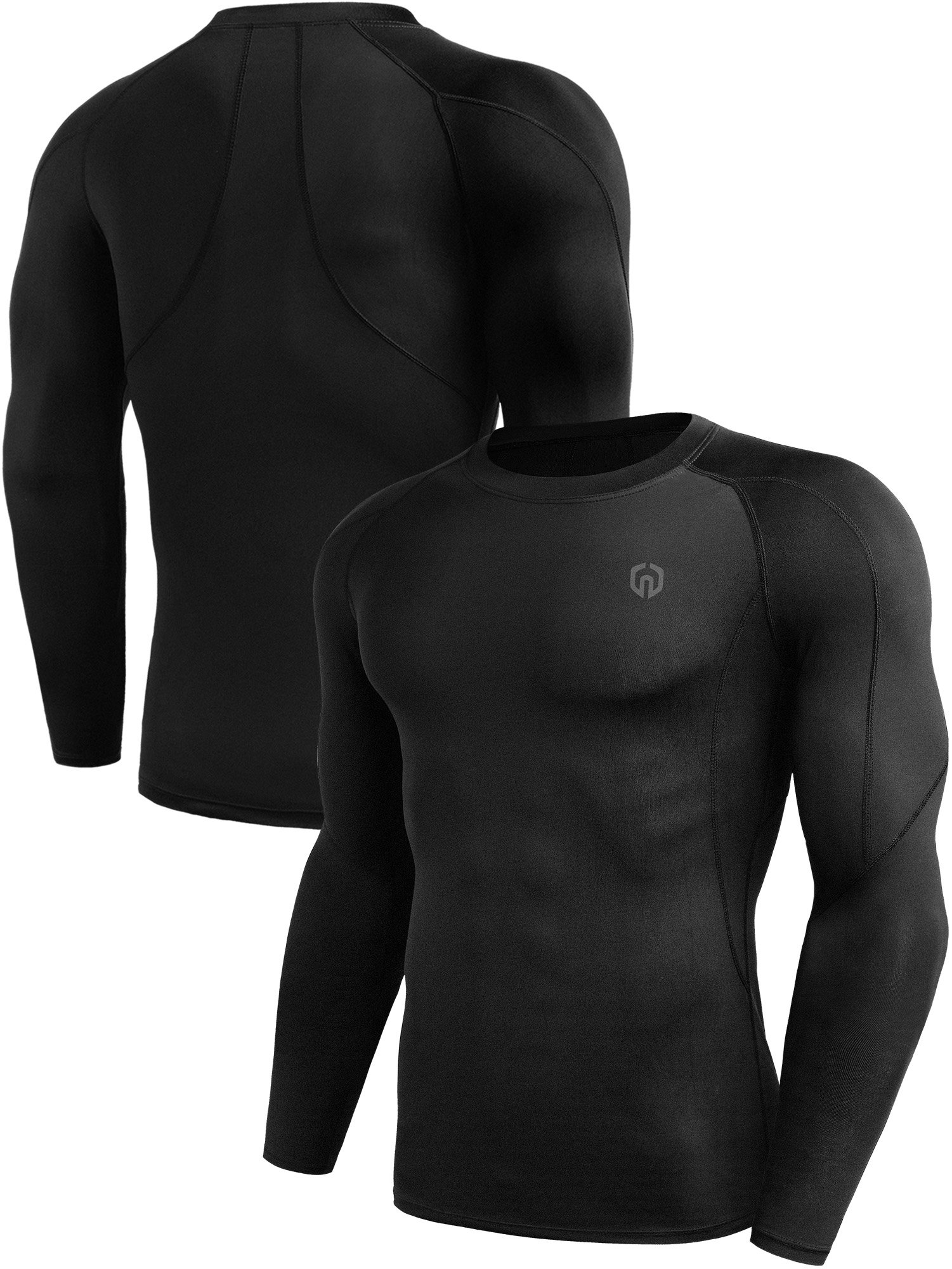 NELEUS Men's 3 Pack Compression Workout Long Sleeve Shirts,5030,Black,US L,EU XL