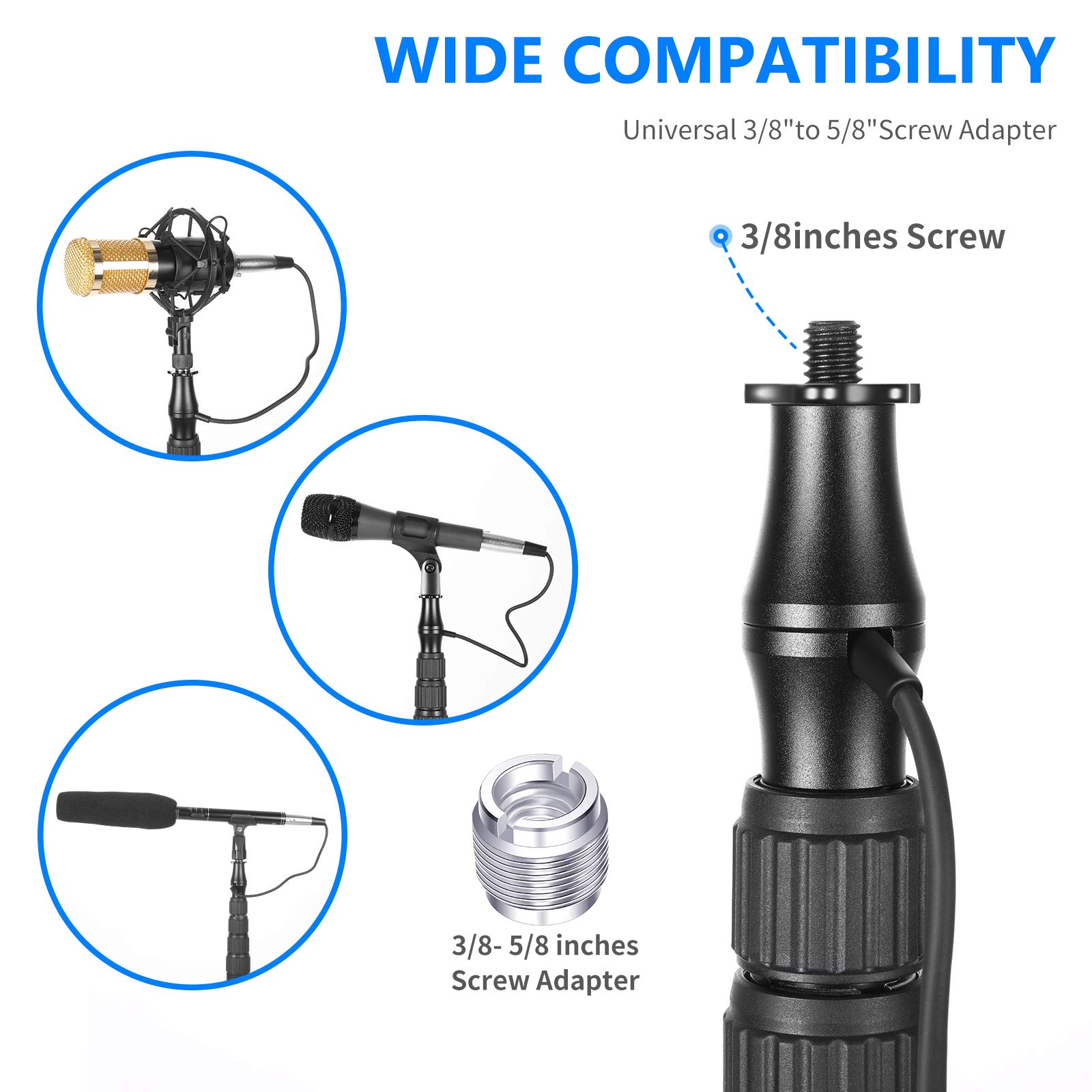 Neewer NW-088 Hand Pickup Arrow Arm with XLR Cable 5-Section Aluminum Pickup Arm with Foam Handles and Turning Locks for Micro Zoom, Adjustable Length from 2.82" to 9.88"