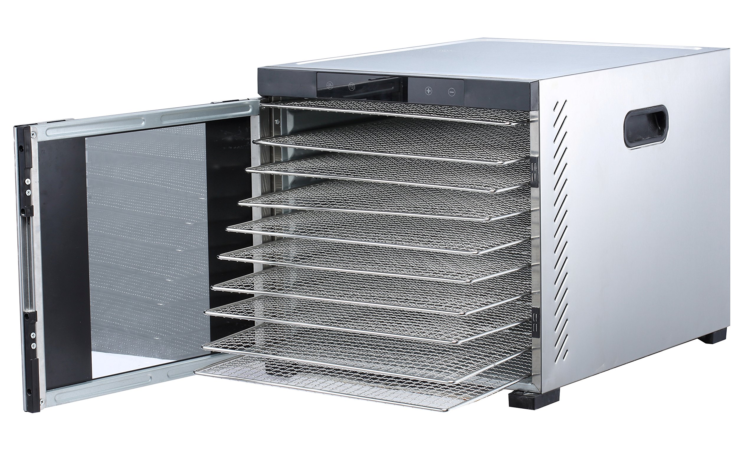 Samson "Silent" 10 Tray Stainless Steel Dehydrator with Glass Door and Digital Timer and Temperature Control for Fruit, Vegetables, Beef Jerky, Herbs, Dog Treats, Fruit Leathers and More