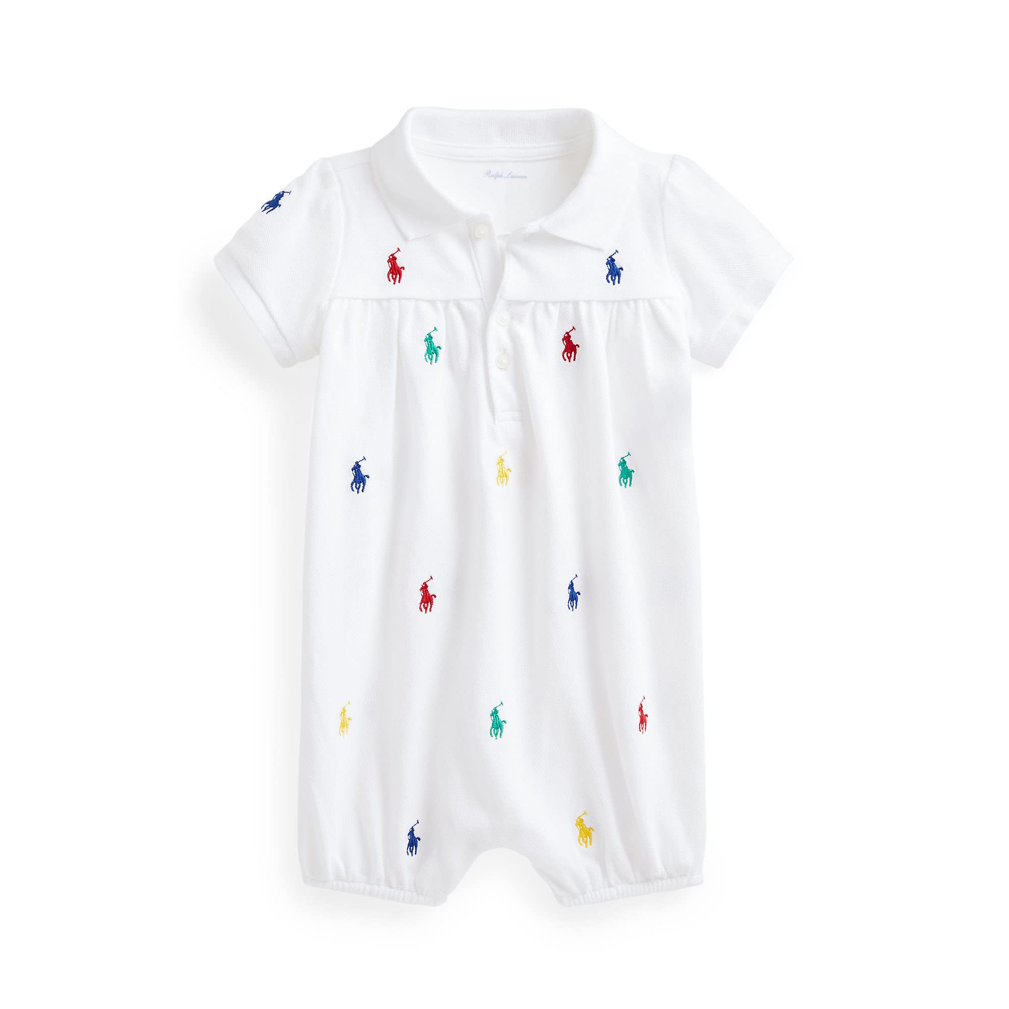 Polo Ralph Lauren Baby Girls Bubble Shortall (White All Over Pony, 9 Months)