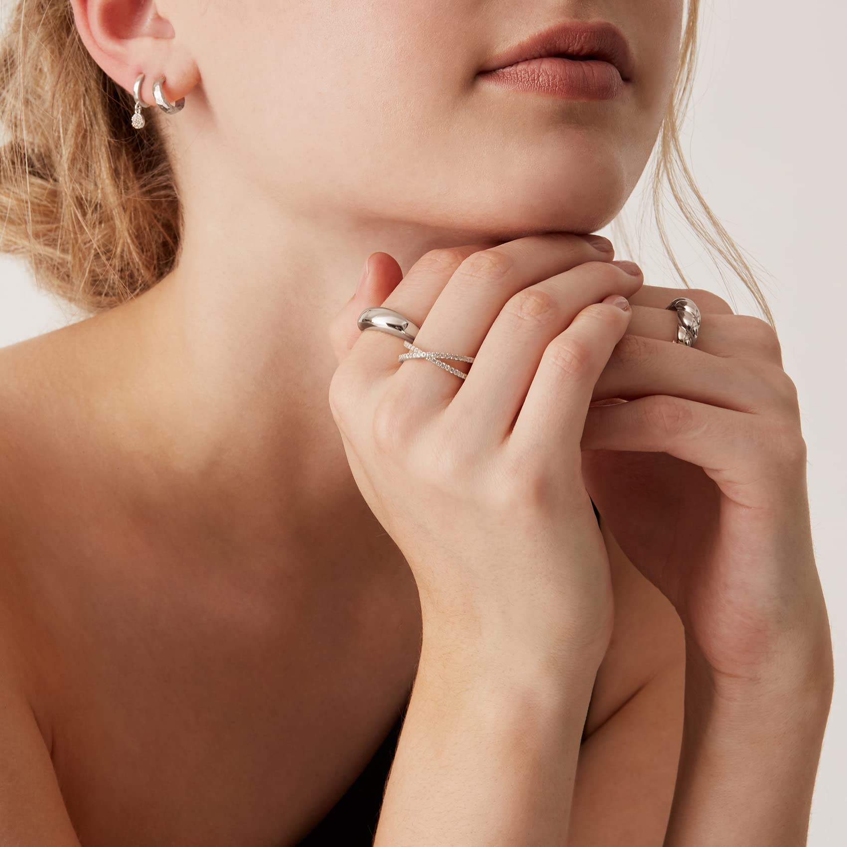 PAVOI 14K Gold Plated X Ring CZ Simulated Diamond Criss Cross Ring (8, White)