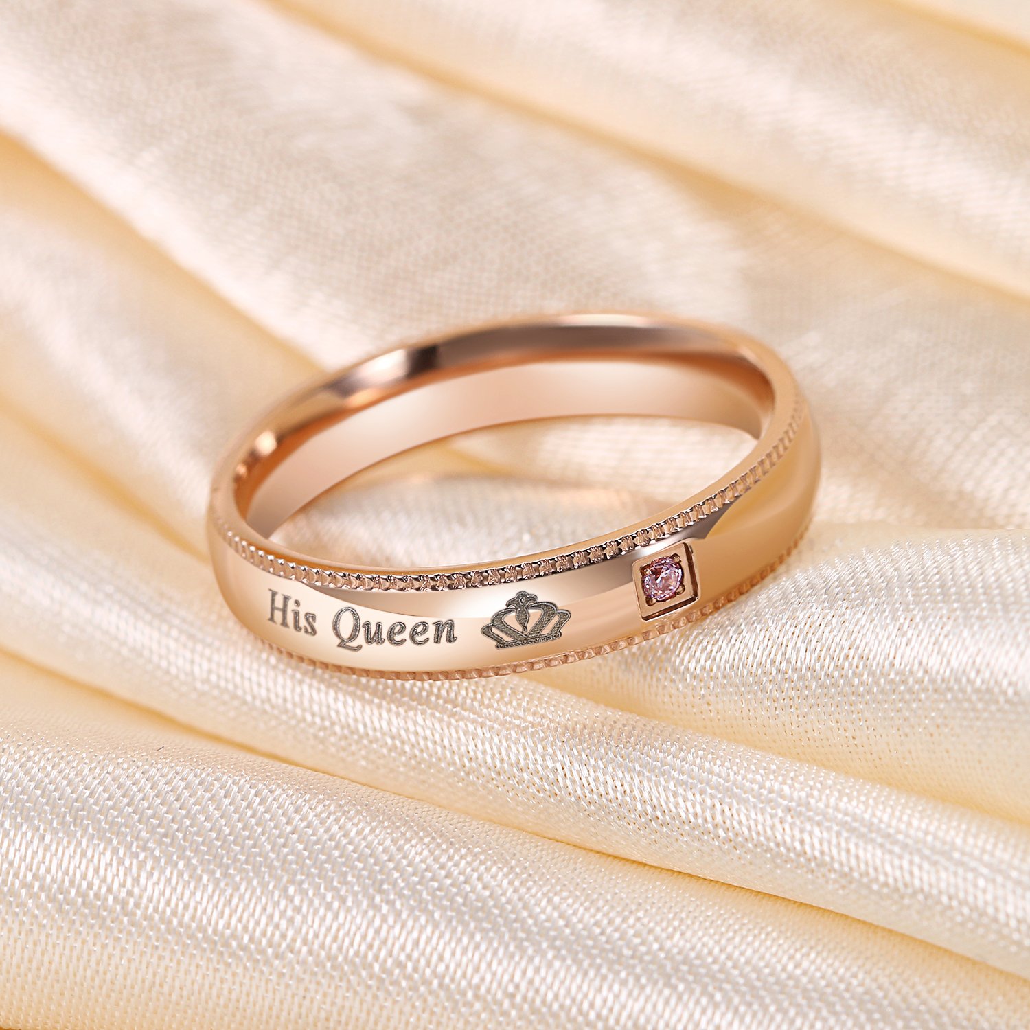 OIDEA His Queen Stainless Steel CZ Wedding Ring Bands Matching Sets for Couples Valentines Day Promise Gifts,Size 5