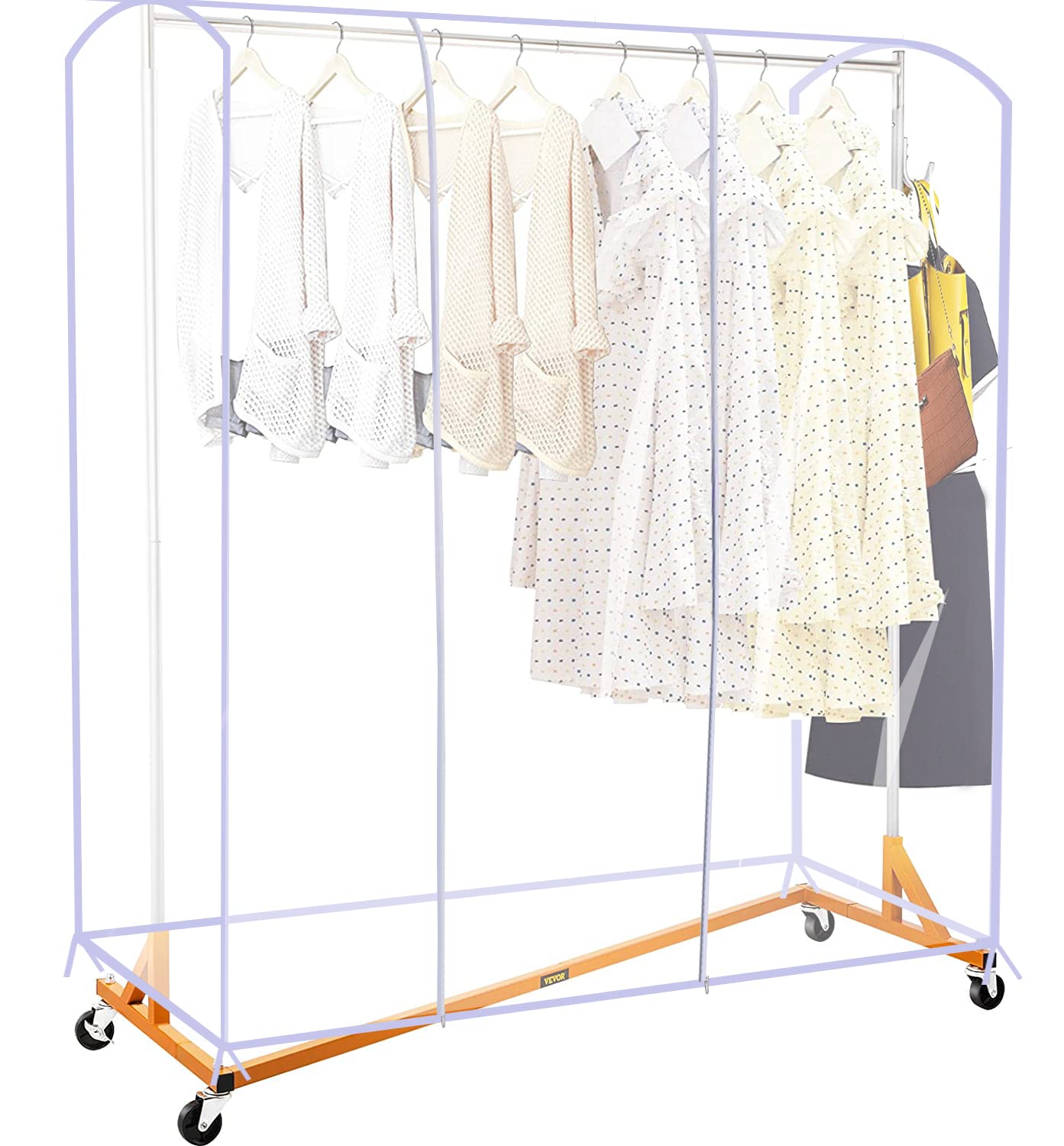 Ruibo Clear Garment Rack Cover Dustproof Clothes Rack Cover With 2 Durable Zipper/Clothing Waterproof Protector (L:71x20x60 inch), Ethylene Vinyl Acetate