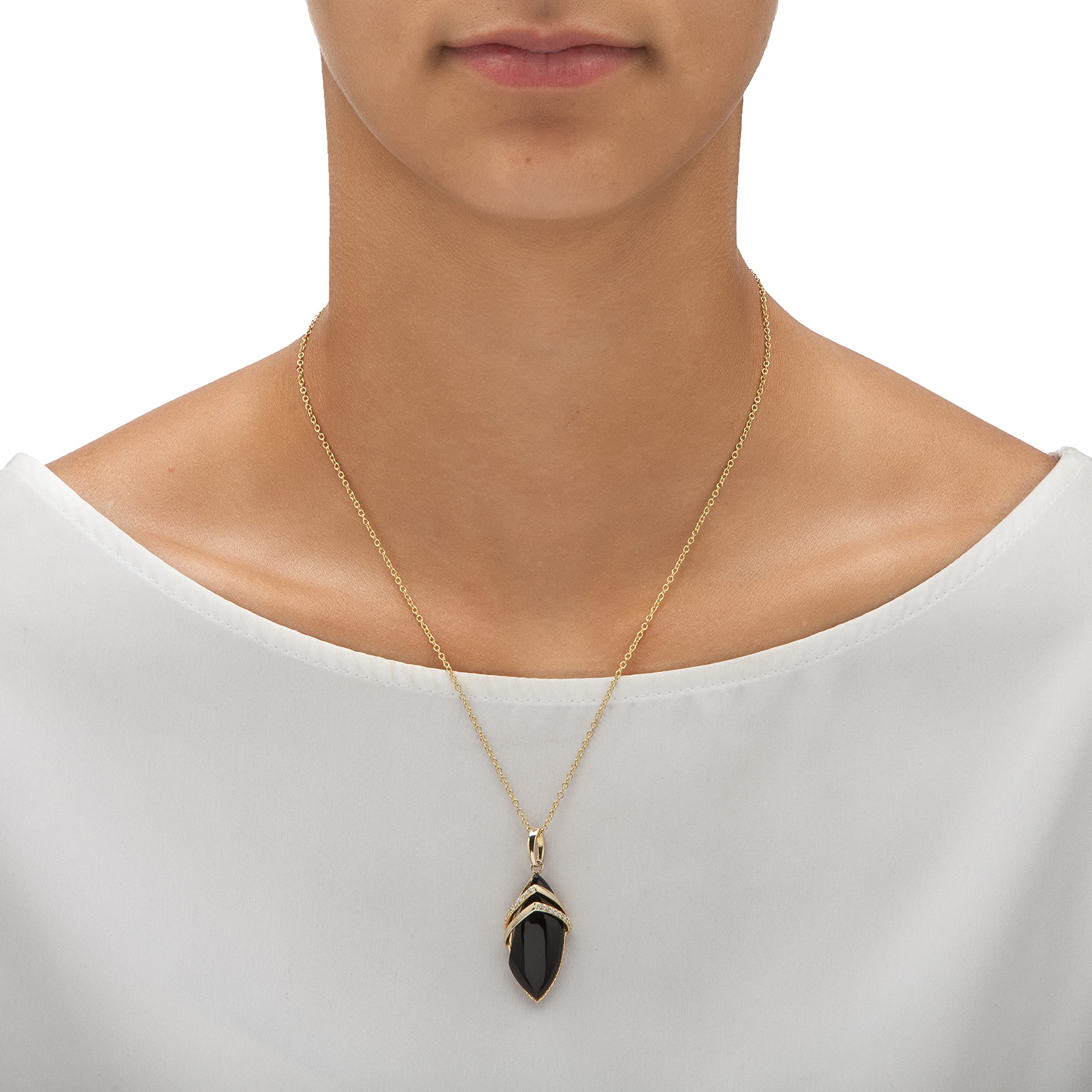 PalmBeach Yellow Gold-Plated Marquise Shaped Natural Black Onyx Pendant (36mm) with 18 inch Chain