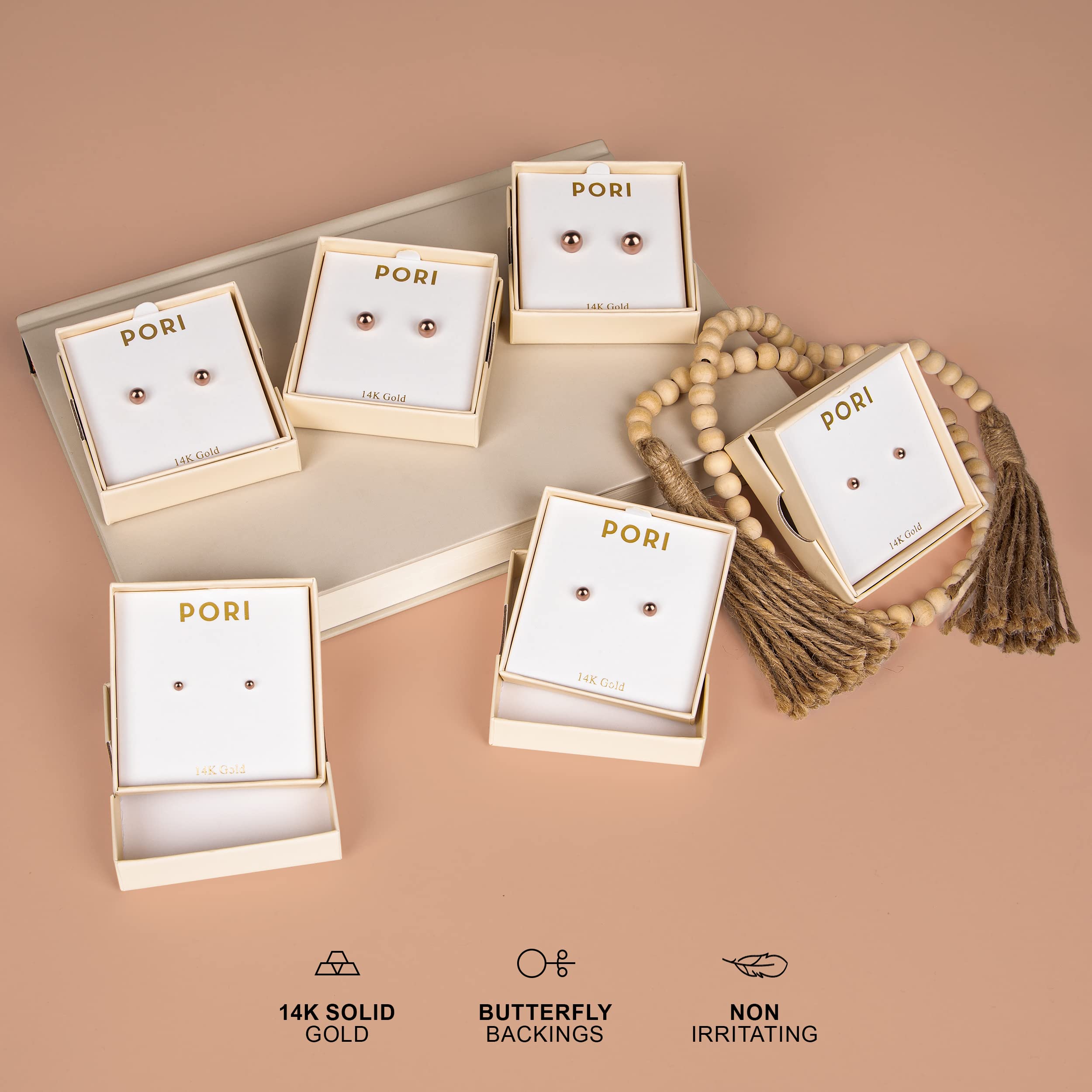 Pori Jewelers Premium 14K Rose Gold 8MM Ball Stud Earrings - Butterfly Backings