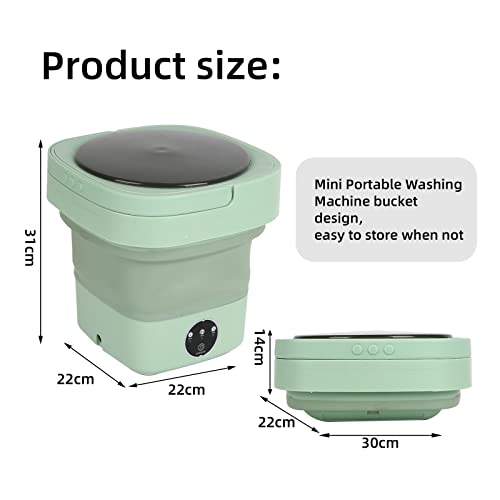 Portable Washing Machine, 6.5L 3-Speed Adjustment Mini Foldable Washer with Drain Basket USB Compact Outdoor Washing Machine for Underwear, Sock, Suitable for Travel, Camping,Apartments（Green)