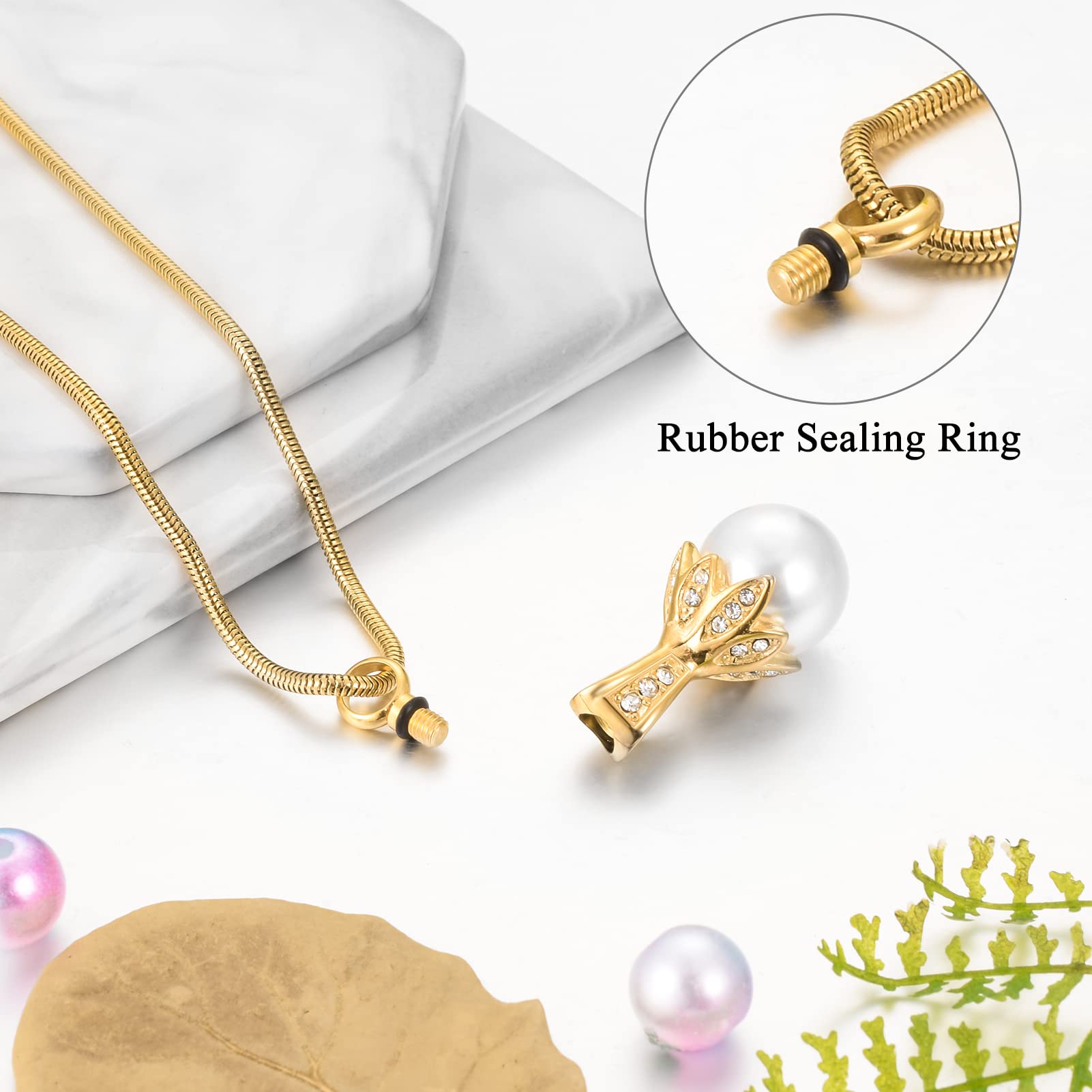 Pearl Urn Necklace for Ashes Memorial Cremation Necklaces Stainless Steel Ashes Necklace for Men Women(Gold)-You Lighted Up My World