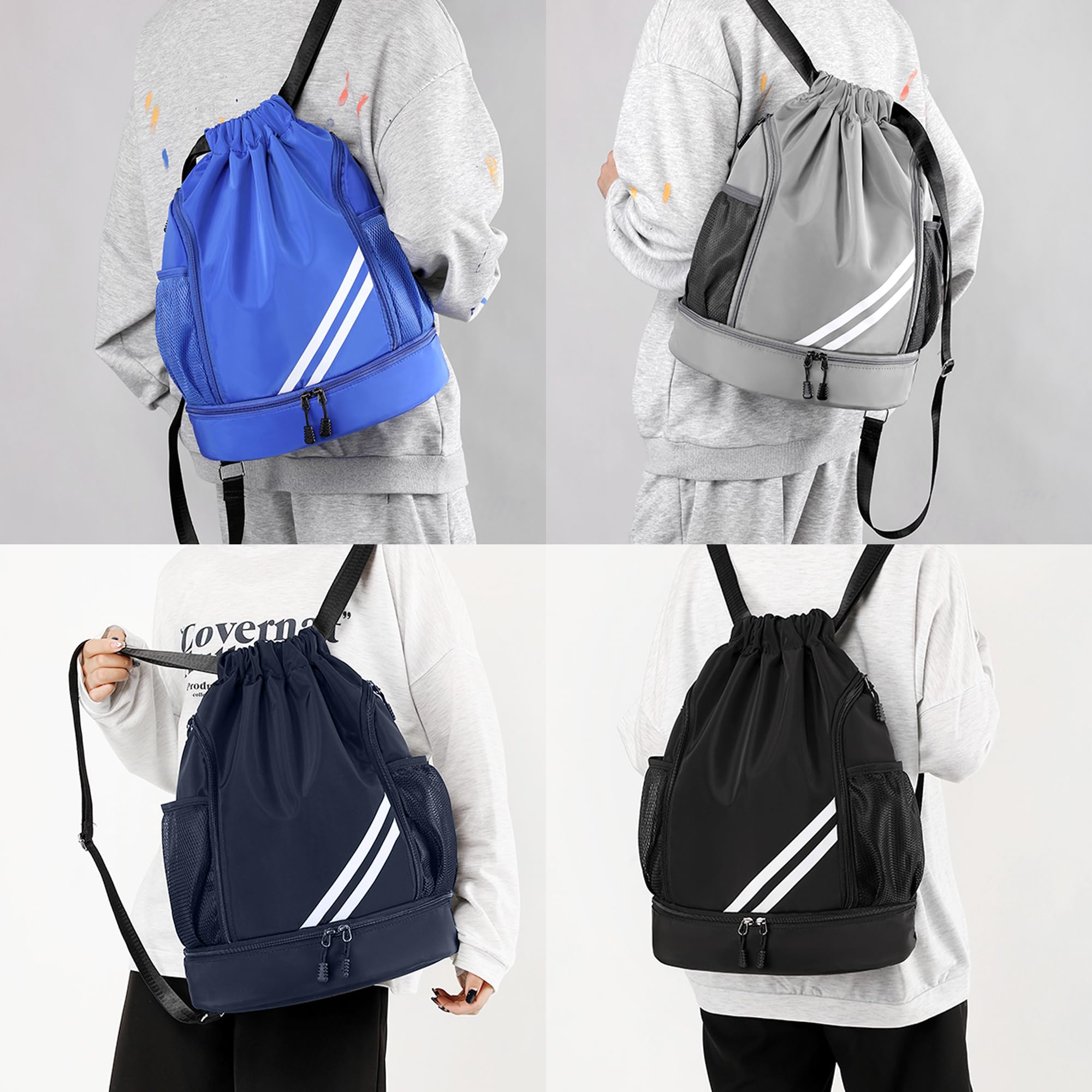 neyrat Water Resistant Sport Drawstring Backpack Gym Draw String Back Bag with Shoes Compartment for Men Women Children (Black-1)