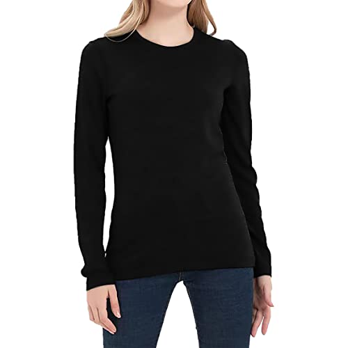 YUERD M&W Merino Wool Base Layer Womens 100% Merino Wool Long Sleeve Thermal Underwear Shirts for Women Midweight Black