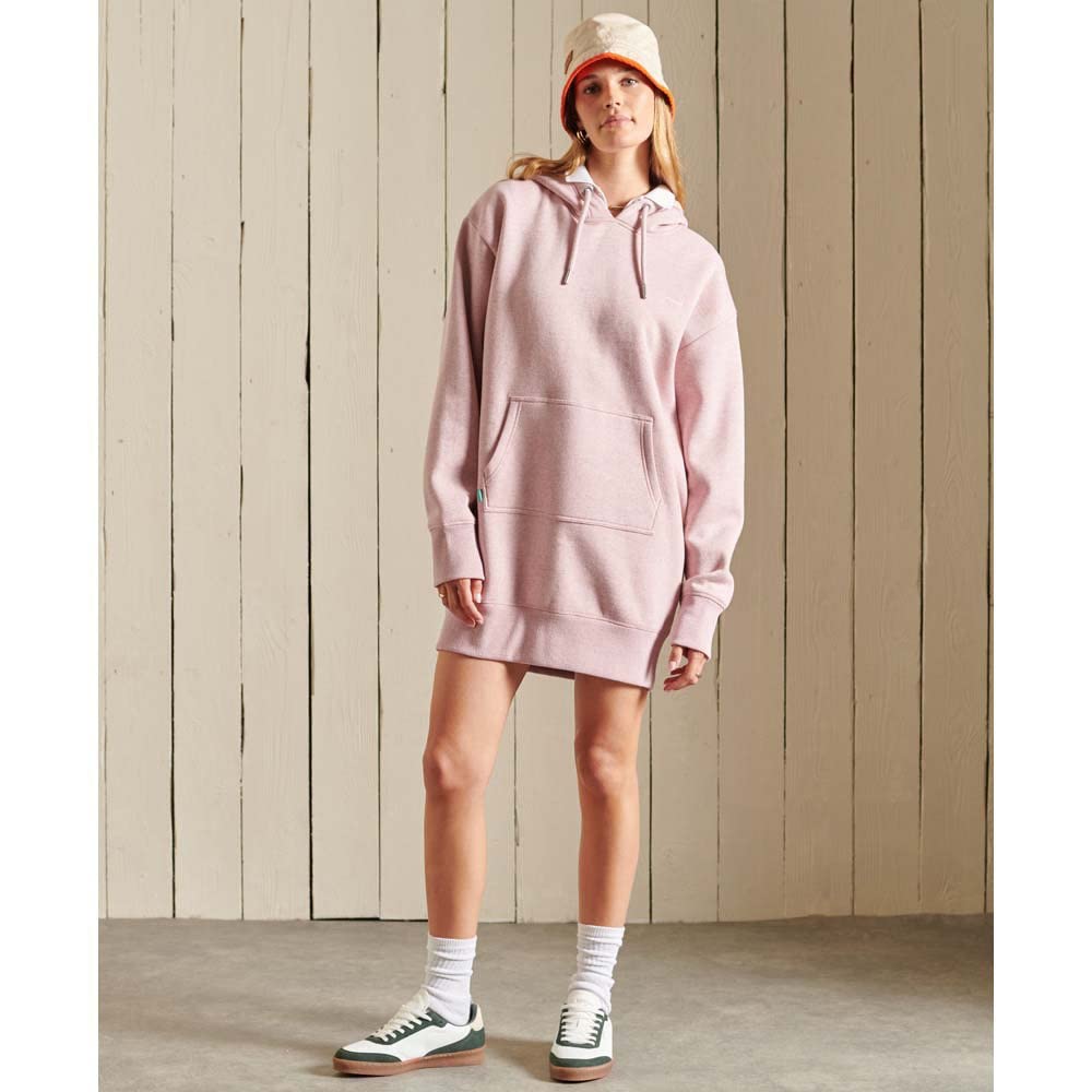 Superdry Womens Vintage Logo Embroidered Oversized Hoodie Dress La Soft Pink Marl Size Xs/S