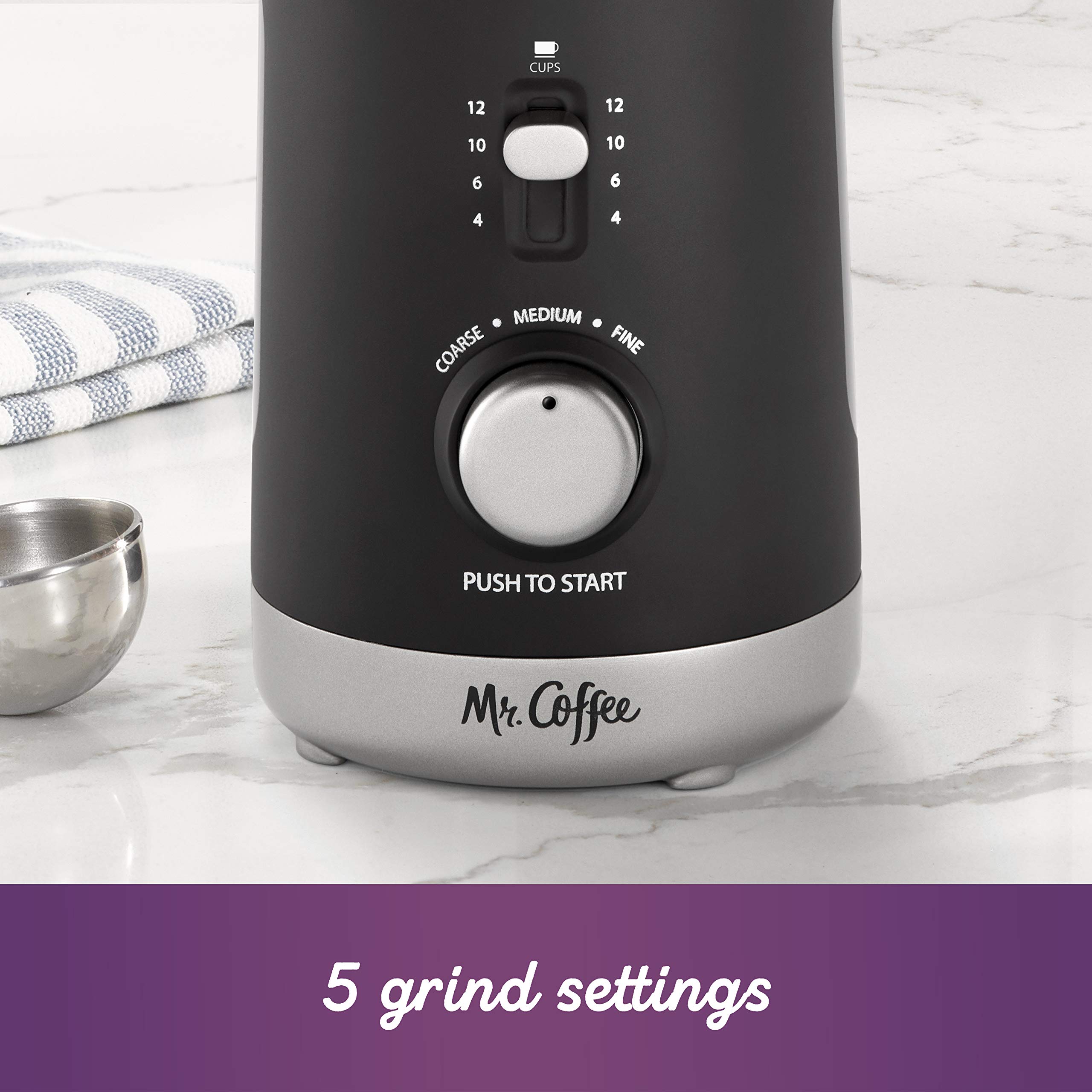 Mr. Coffee Espresso and Cappuccino Machine, Stainless Steel & Coffee Grinder, Automatic Grinder with 5 Presets, 12 Cup Capacity, Black