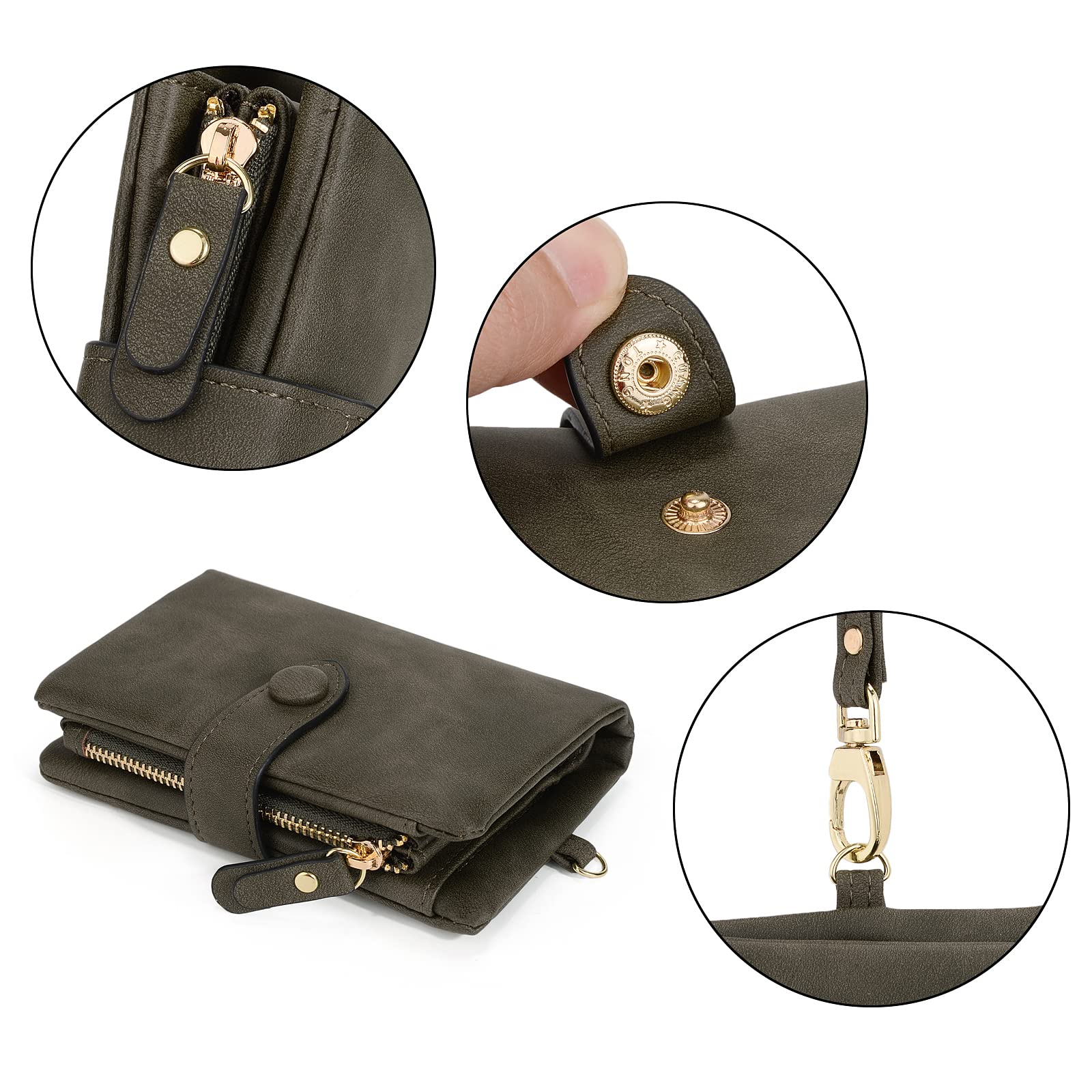 UTO Wallet for Women Leather Vegan Small Card Holder Zipper Coin Purse with Wristlet
