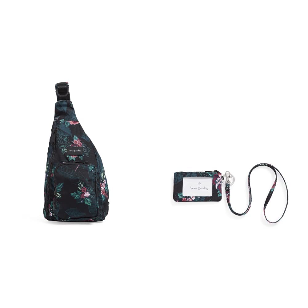 Vera Bradley womens Recycled Lighten Up Reactive Mini Sling Backpack Bookbag,Rose Foliage,One Size US womens Recycled Lighten Up Reactive Zip and Lanyard Combo ID Case,Rose Foliage,One