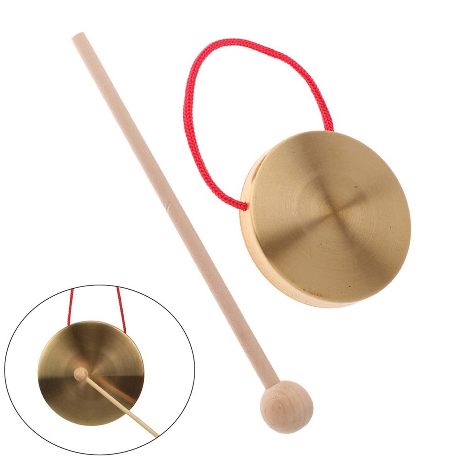 Uwariloy 4'' Mini Gongs Tambourine Cymbals Percussion Musical Instruments, Chinese Traditional Percussion Instrument Brass Gong with Round Play Hammer Drumstick for Celebration