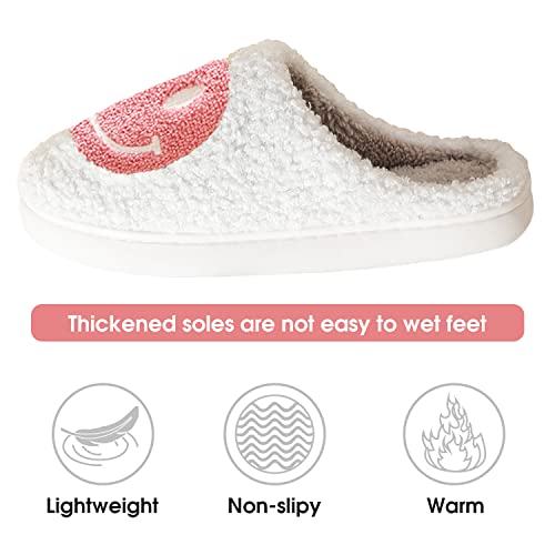 Smiley Face Slippers for Women Happy face slippers Retro Soft Plush Warm Slip-on Slippers, Cozy Indoor Outdoor Slippers