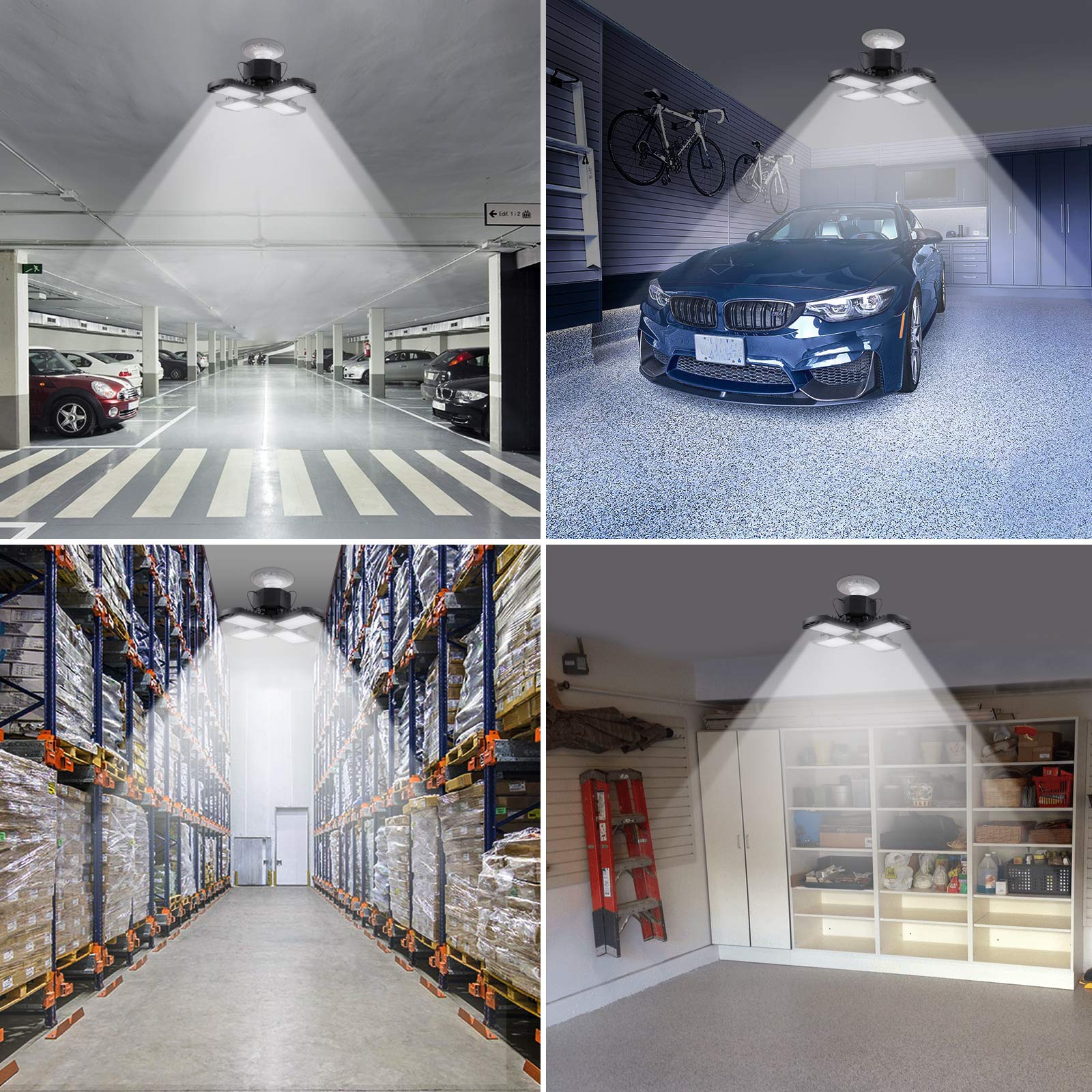 QiMH 110W LED Garage Lights,12000LM Ultra Bright 5000K Daylight Garage Ceiling Lights with 4 Adjustable Multi-Position Panels,LED Shop Light Garage Lighting fixtures for Workshop,Basement,Barn,Yard