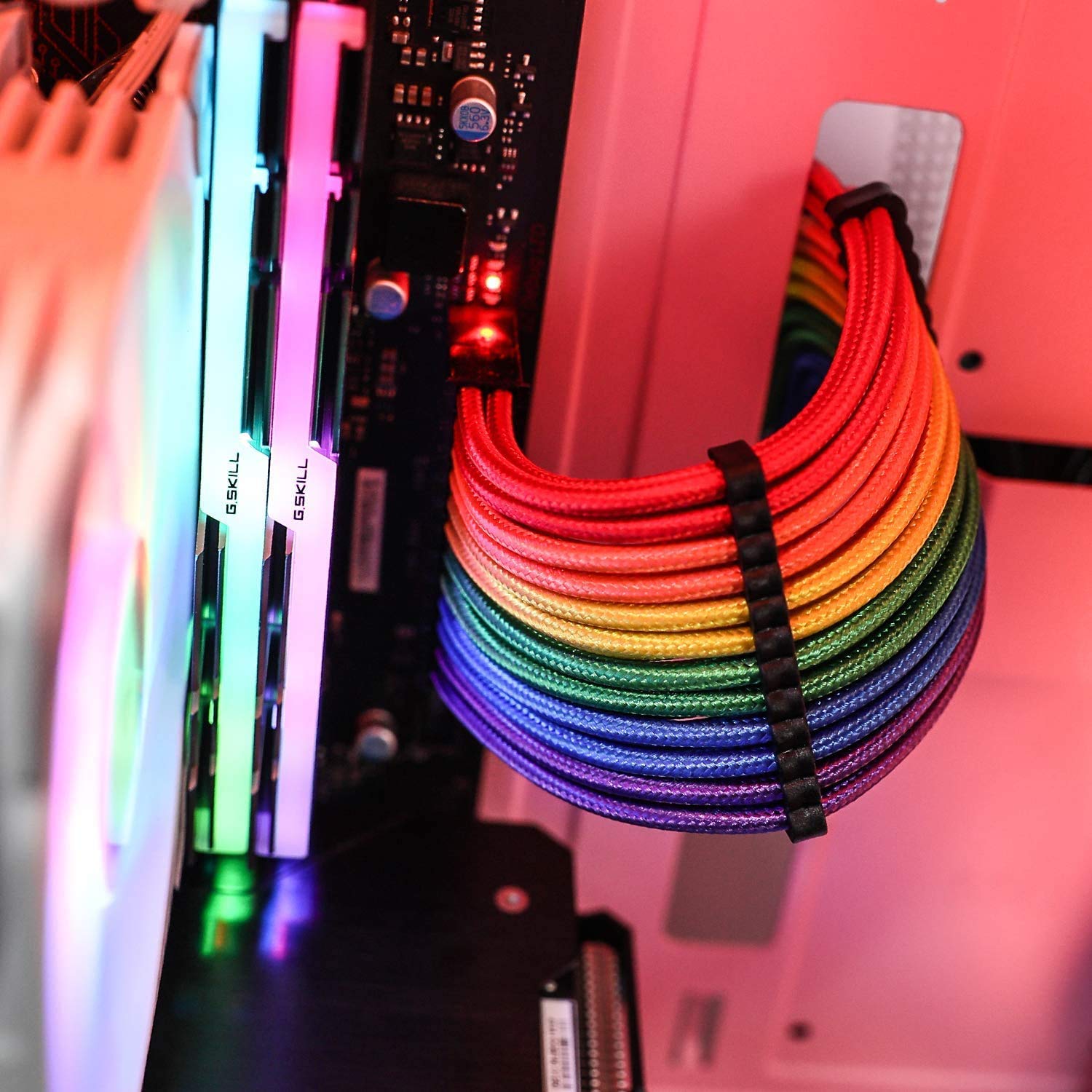 Qingsea 18AWG Power Supply Cable Kit 30cm mod Sleeve Extension Sleeved Custom mod for PSU to Motherboard PC Power Supply Cable (Rainbow)