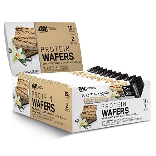 New! Optimum Nutrition High Protein Wafer Bars, Low Sugar, Low Fat, Low Carb Dessert, Flavor: Vanilla, 9 Count