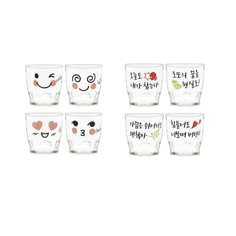SOJU glass Soju shot glass 소주 소주잔 Korean Soju Alcohol glasses Glassware Cute icon Character + Hangul Wise saying 8 PCS