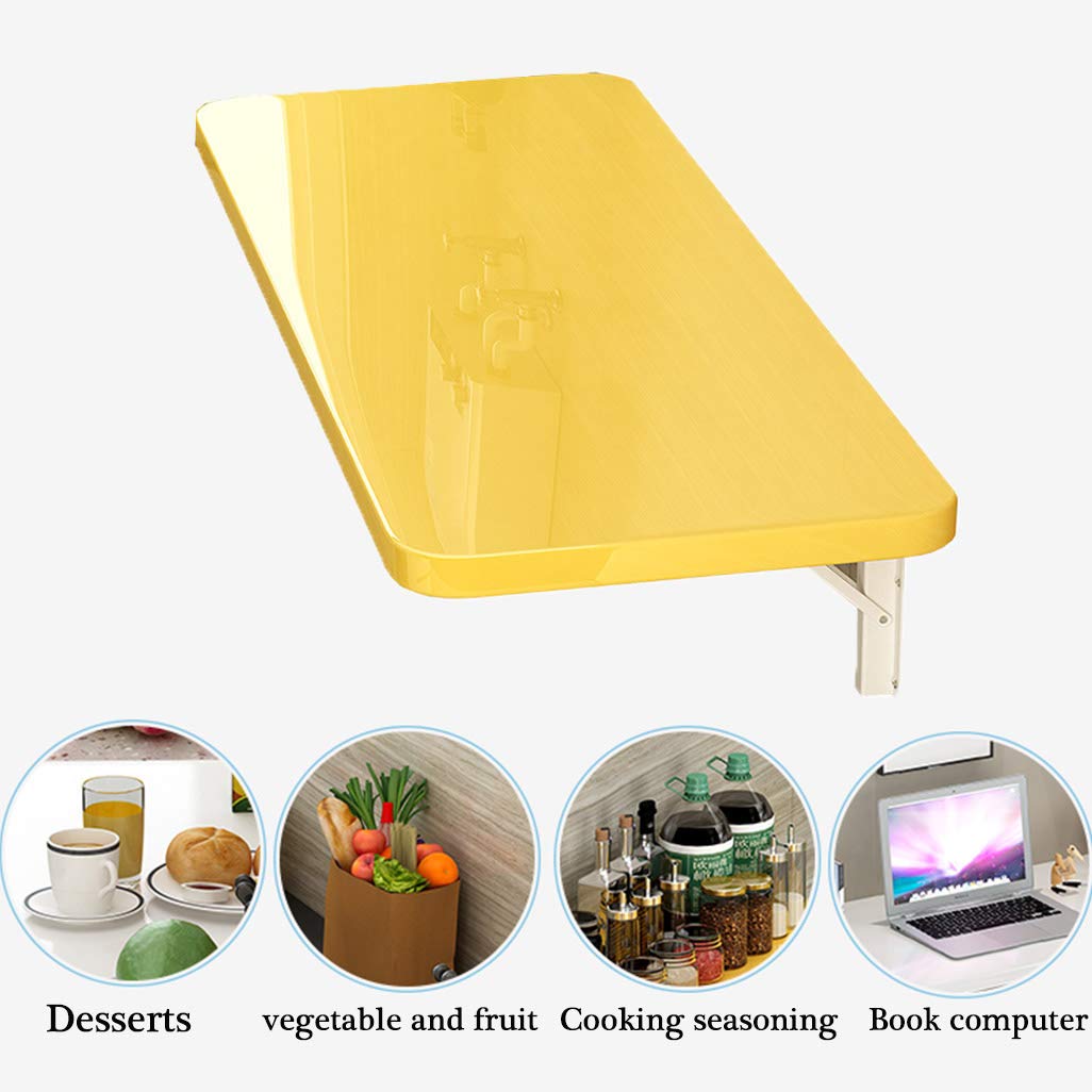 QIMO Folding Wall Mounted Table,Multi-Function Wall Mount Laptop Desk Writing Desk Home Office Computer Desk, Drop Leaf Table, Solid Wood Wall Table (Yellow)
