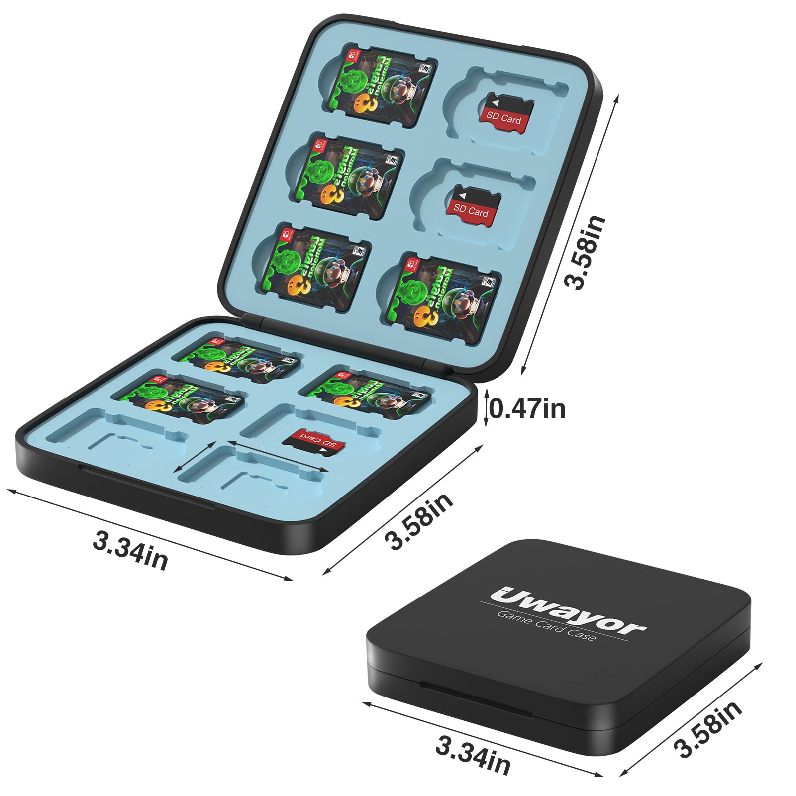 Uwayor Game Card Case for Nintendo Switch & Switch OLED Game Card or Storage Micro SD Cartridge Cards, Soft Lining Rubber, Hard Shell Protective Portable Game Case Holder (12 Slots)