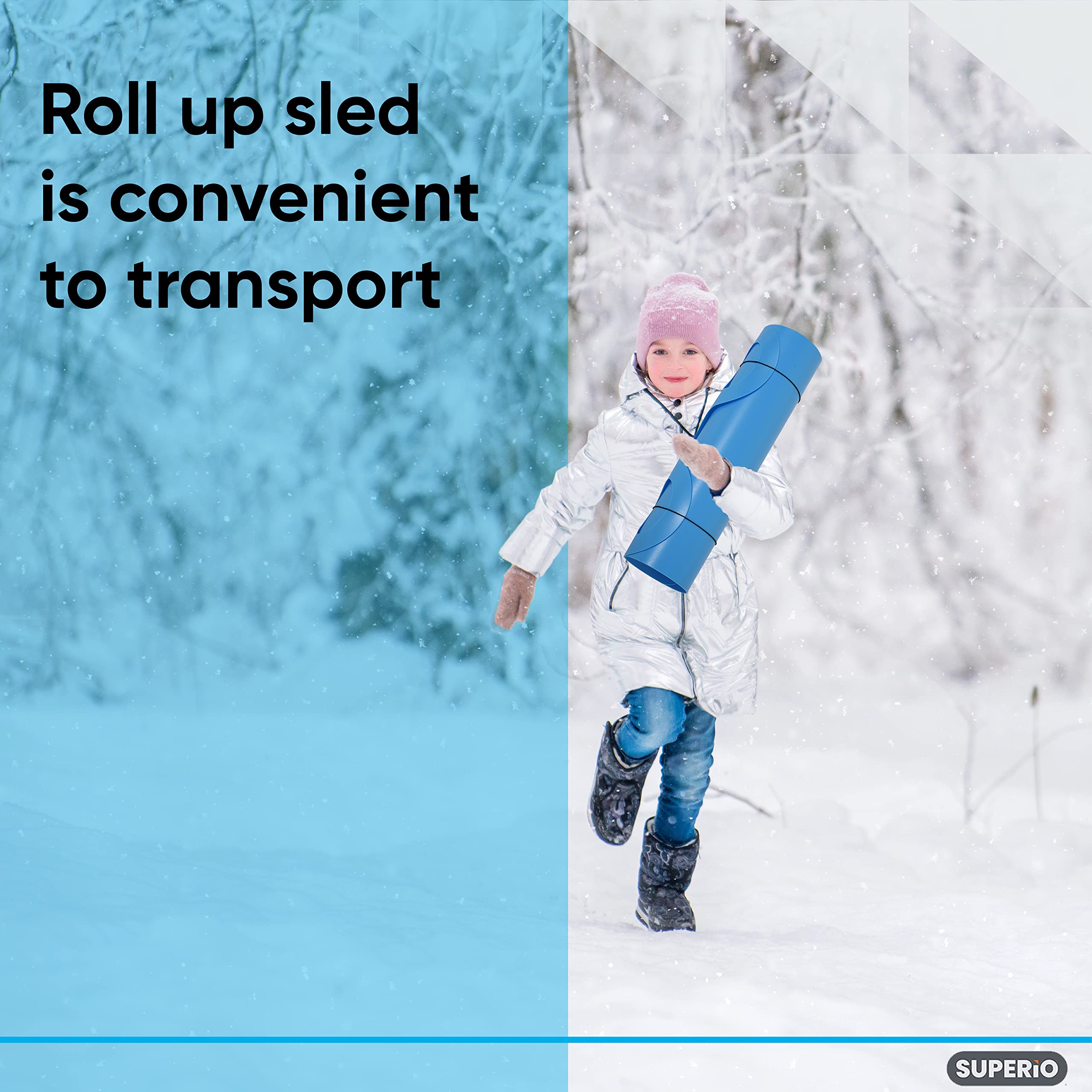 Superio Snow Slider Mat, Flexible Snow Sled Flying Carpet, Roll up Sleds for Kids and Adults 54" Lightweight Portable Plastic Snowboard Sled (Blue/Red)