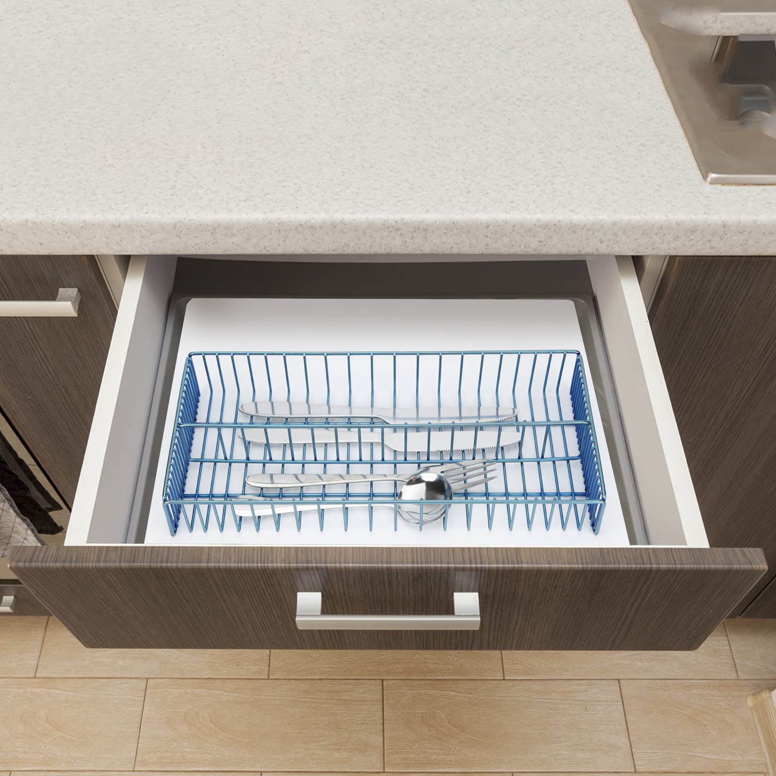 Snailhouse Silverware Organizer, Stainless Steel Utensil Cutlery Flatware Spoon Tray Organizer Holder Storage Box Case Divider for Kitchen Drawer, Blue