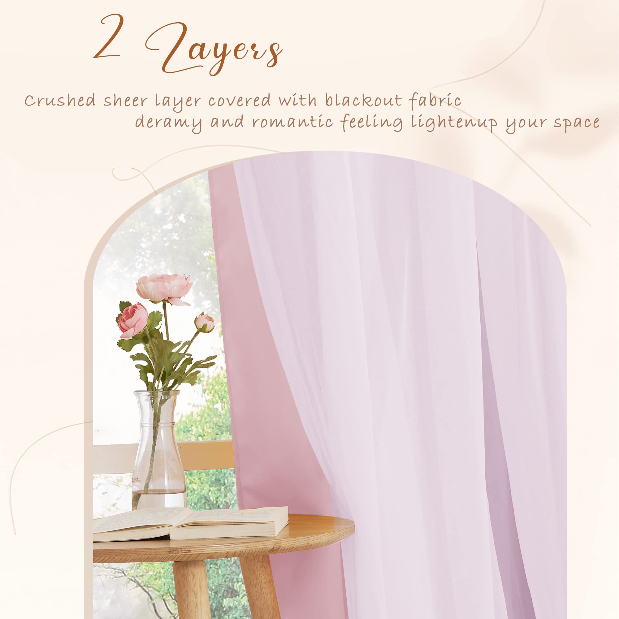 PONY DANCE Nursery Curtains Pink - Curtains for Bedroom Decor Aesthetic Cute Double Layer with Sheer Overlay Windows Covering, 52 x 84 inches, Light Pink, 2 Panels