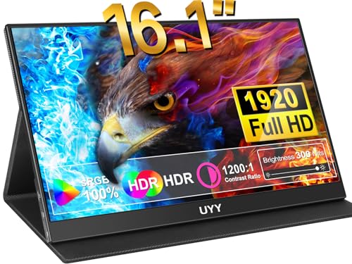 Newest Portable Monitor 16.1" 1920 FHD 2024 HDR 178° PC Screen,Second External Gaming Monitor FreeSync IPS USB-C HDMI Dual Speakers Smart Cover for | Laptop | PC | Phone | Mac | PS4/5 Switch