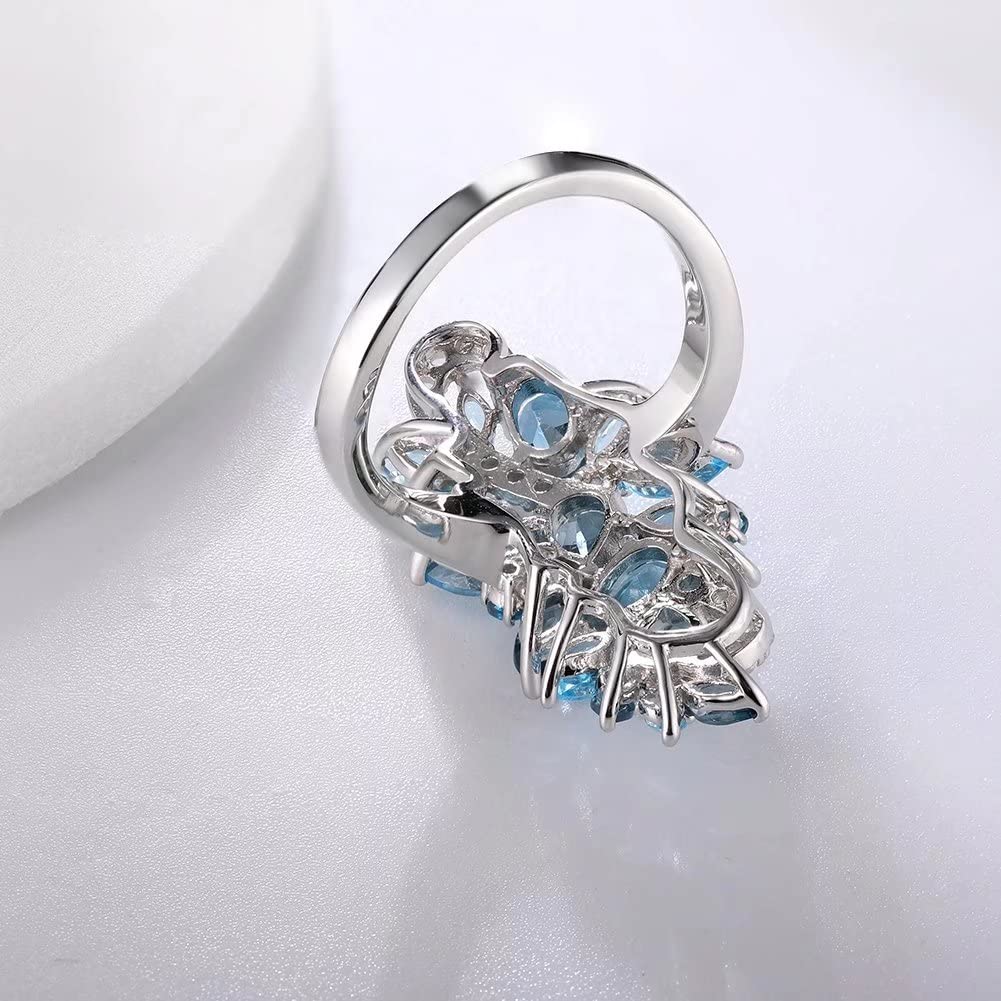 supermodel Natural Natural Blue Topaz London Blue Topaz Created White Sapphire Gemstone Rings 925 Sterling Silver Handmade Gem Ring Mother Gift for Women Size 7