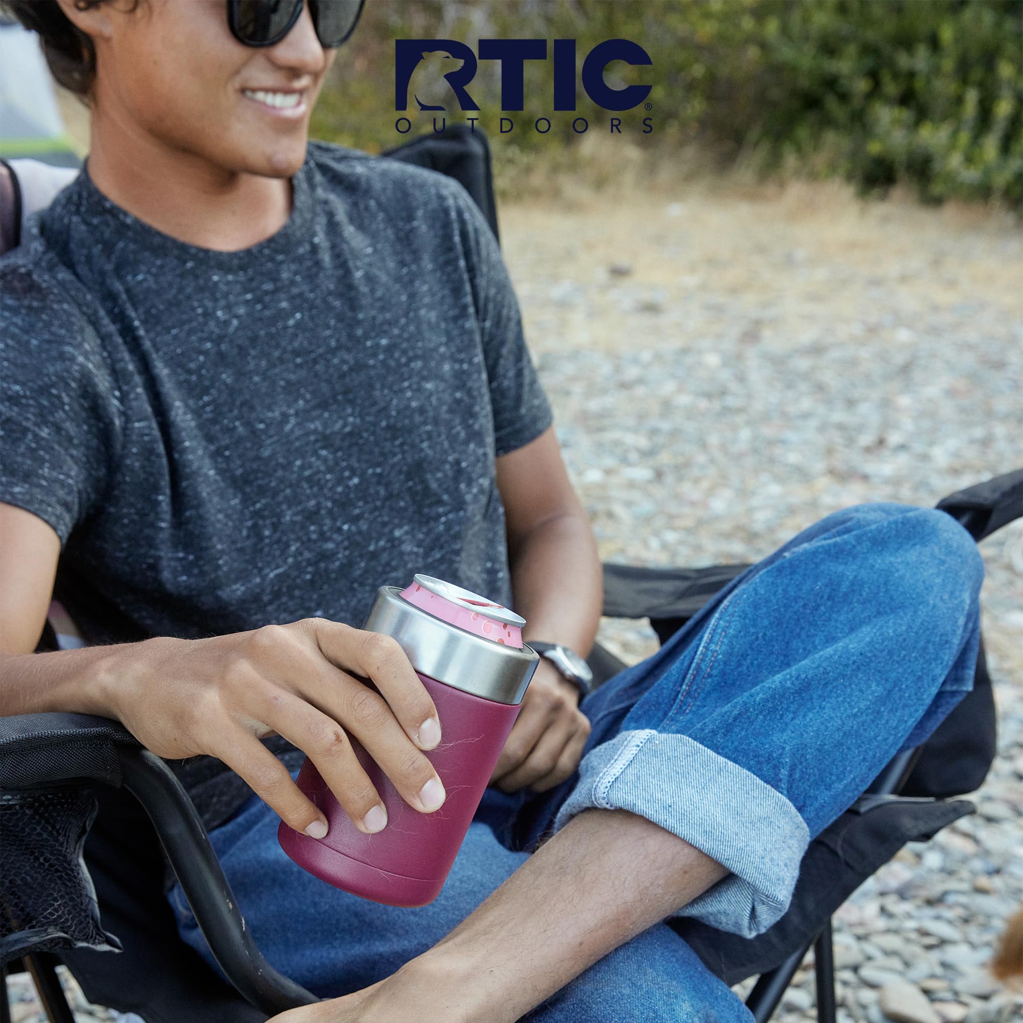 RTIC Can Cooler Insulated, Beer, Beverage, Soda Can Cooler with Lid, Stainless Steel Metal, Double Wall Insulation Coozie for Cans, Sweat Proof, 12oz, Slate Blue