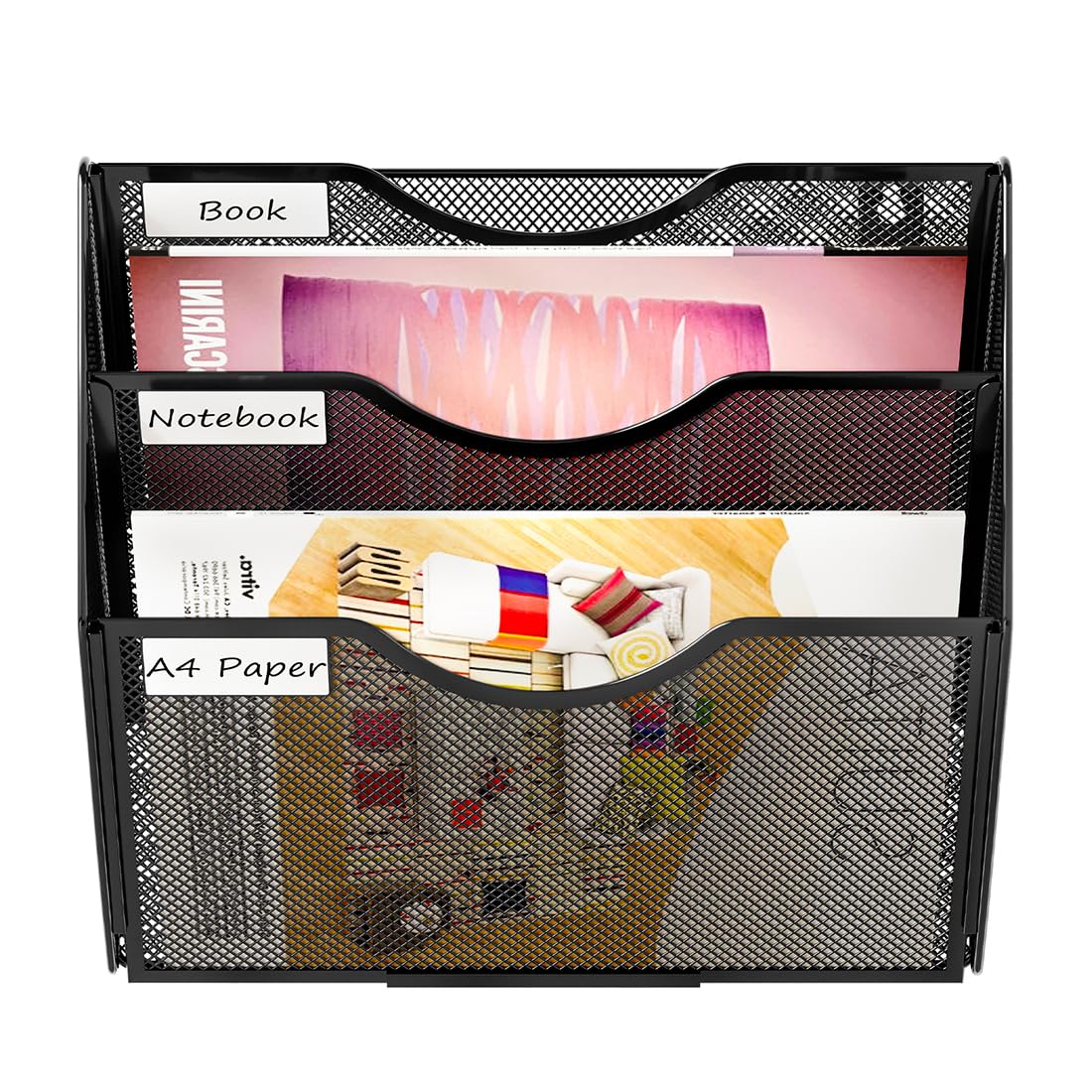 PAG Hanging Wall File Holder,6 Tier Mesh Mail Sorter for Wall,Office Metal Wall Organizer For Papers,Folders,Files Clipboard & Magazine,Black
