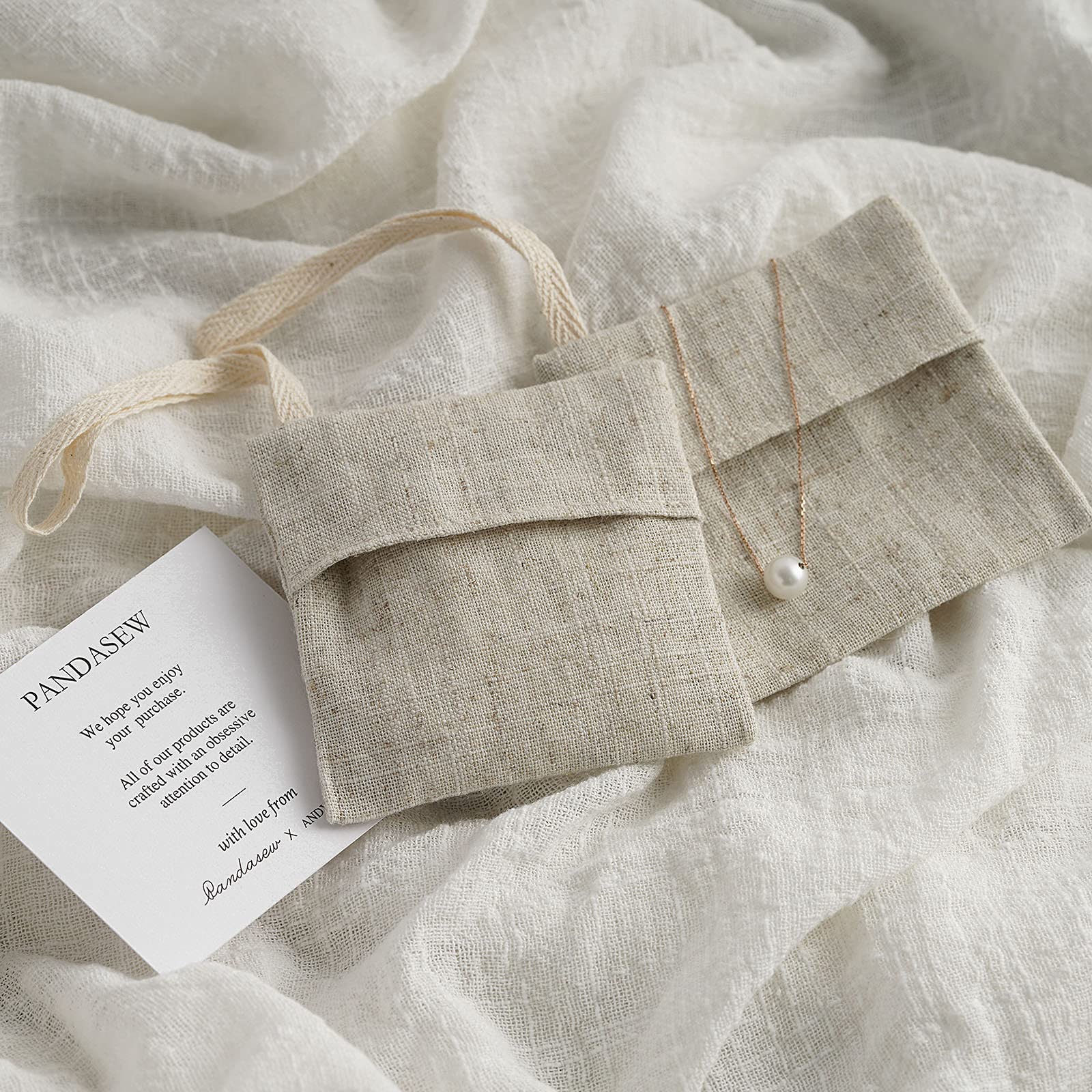 PandaSew 20pcs 8x8cm Linen Drawstring Jewelry Pouch Packaging Bag for Gift Necklace Earrings Rings