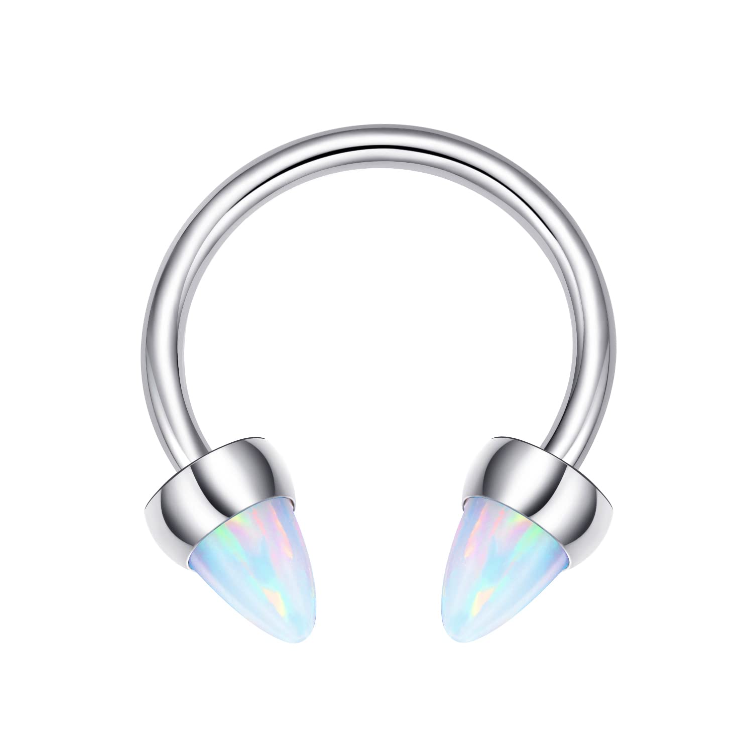 VOJO G23 Titanium 16G Opal Septum Rings,Horseshoe Daith Lip Nose Piercing Jewelry 8/10mm (8mm, Opal Blue)