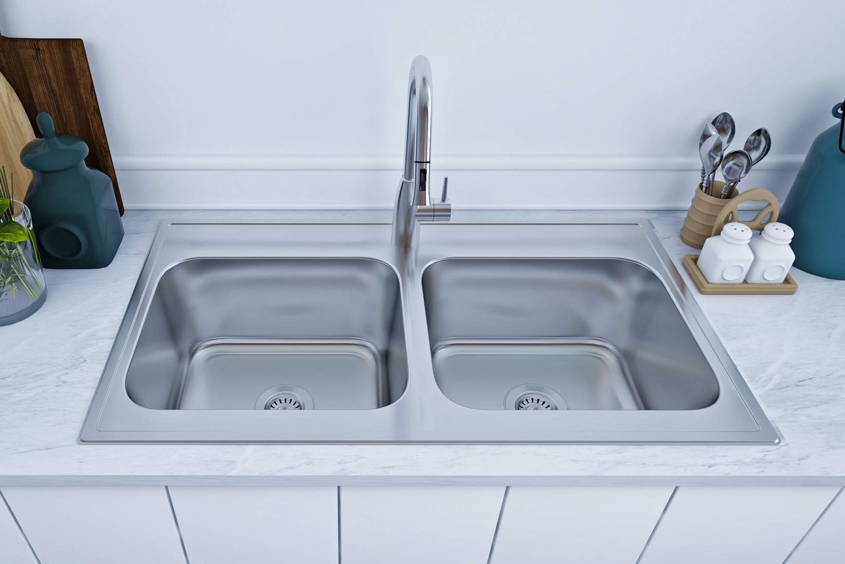 ZUHNE 33x19 Kitchen Sink Drop In for Mobile Homes, Stainless Steel Deep Double Bowl